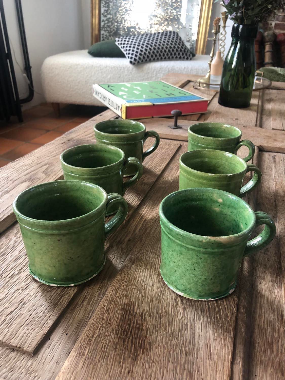 Tasses charentaise moque en terre cuite glaçure verte E Ledevant 1939 ...