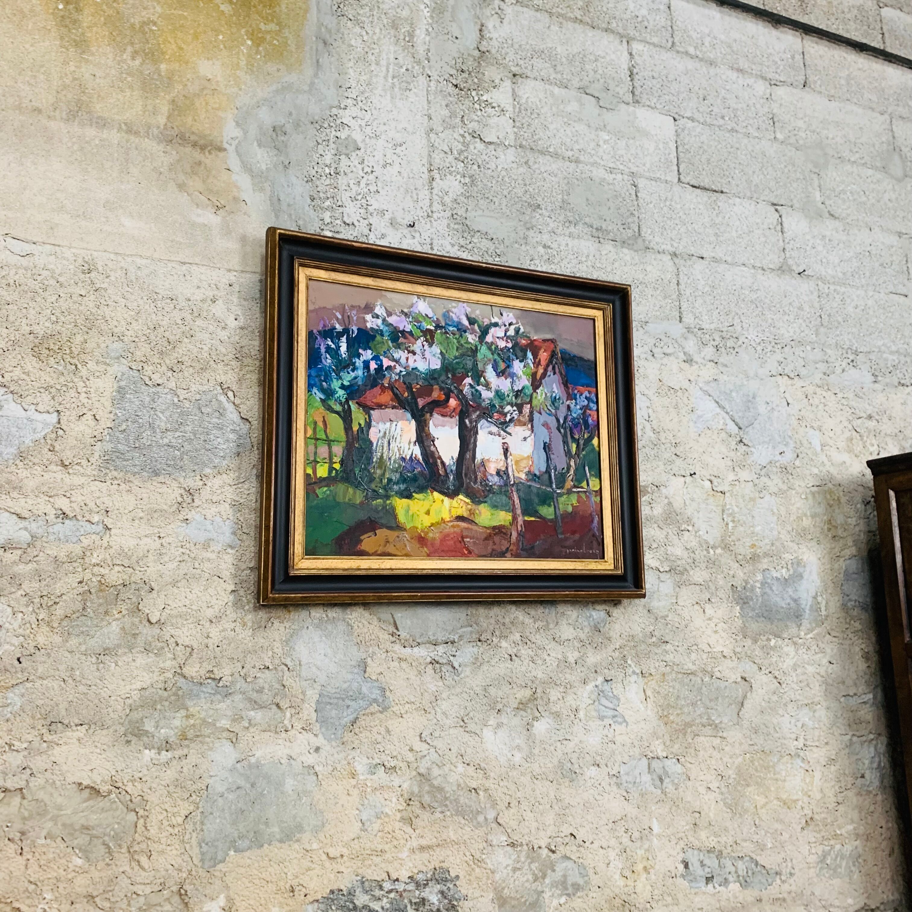 Tableau huile sur toile Bruno Perino né en 1925 pommiers en fleurs ...