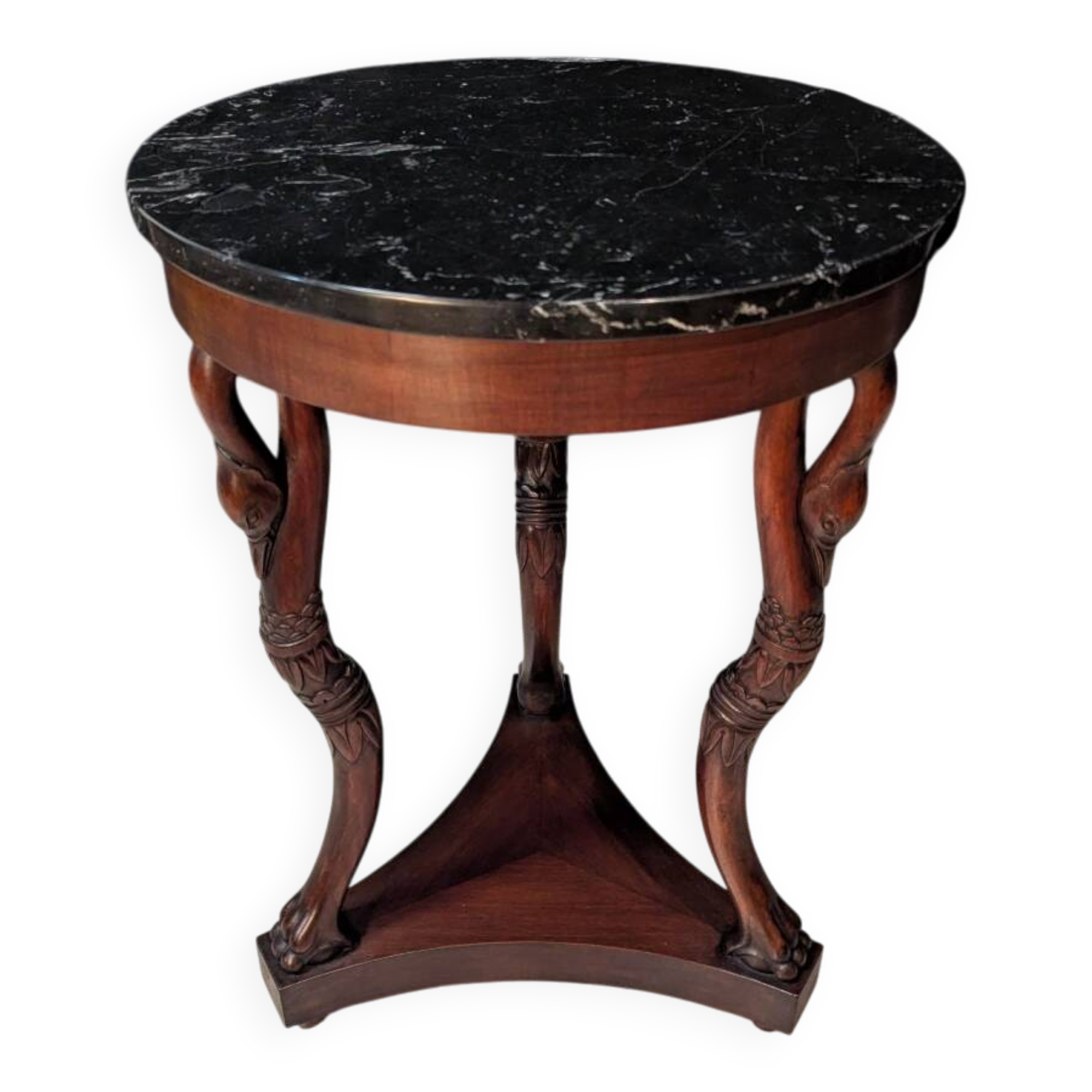 Guéridon tripode style empire en acajou à pieds col de cygne | Selency