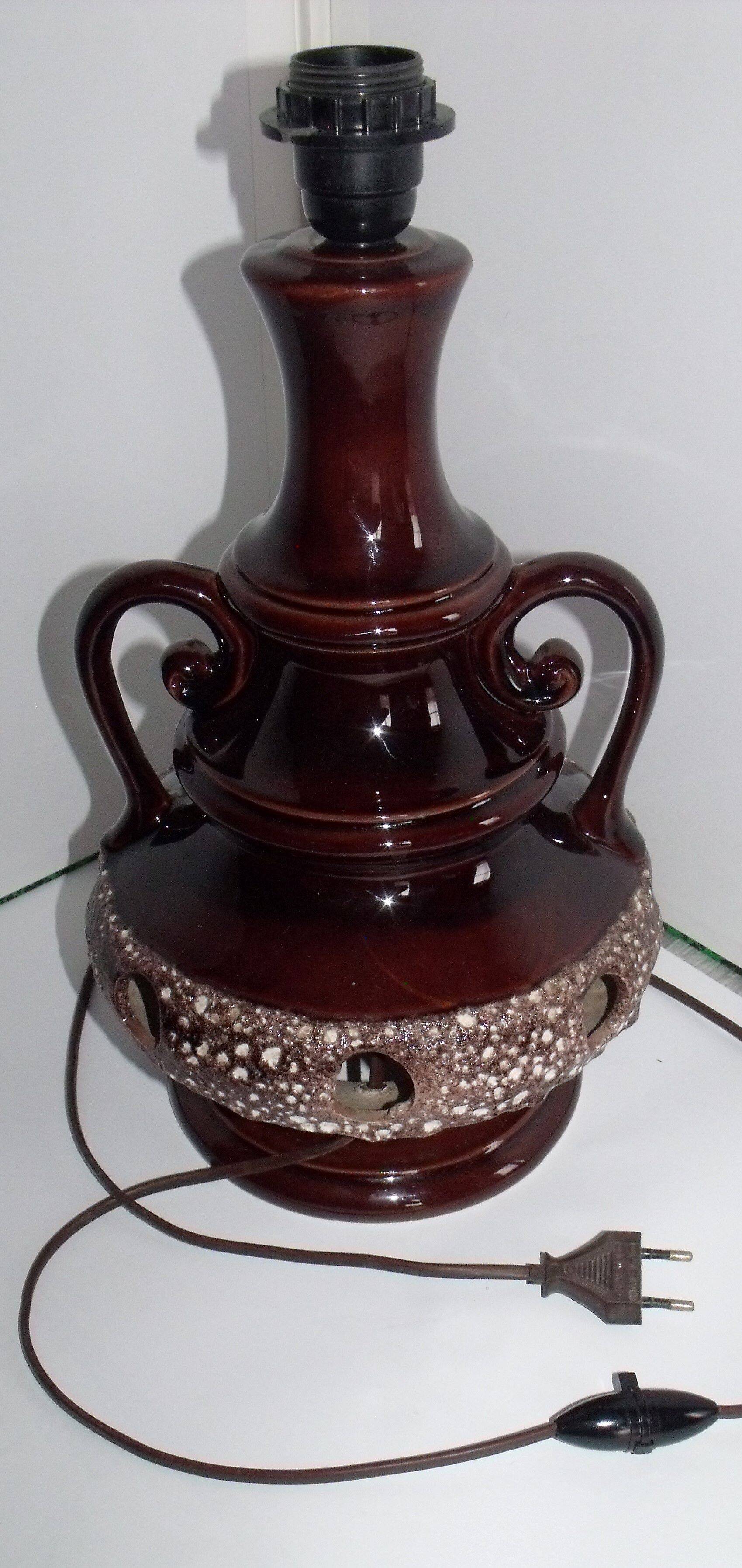 Electric lamp base to stand. Vintage 70s, brown enamel and seafoam ...
