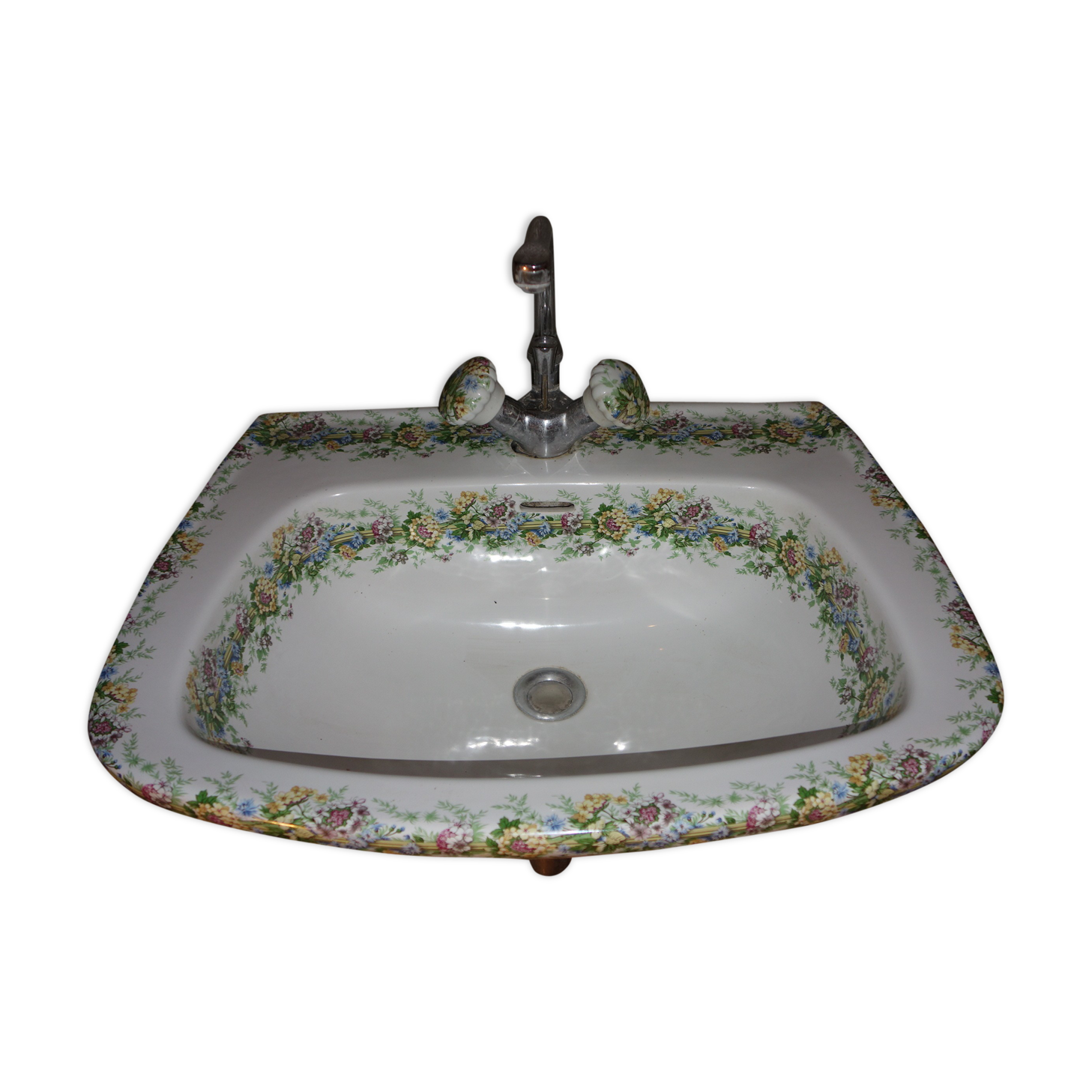 Lavabo porcelaine de Paris avec colonne et robinetterie | Selency