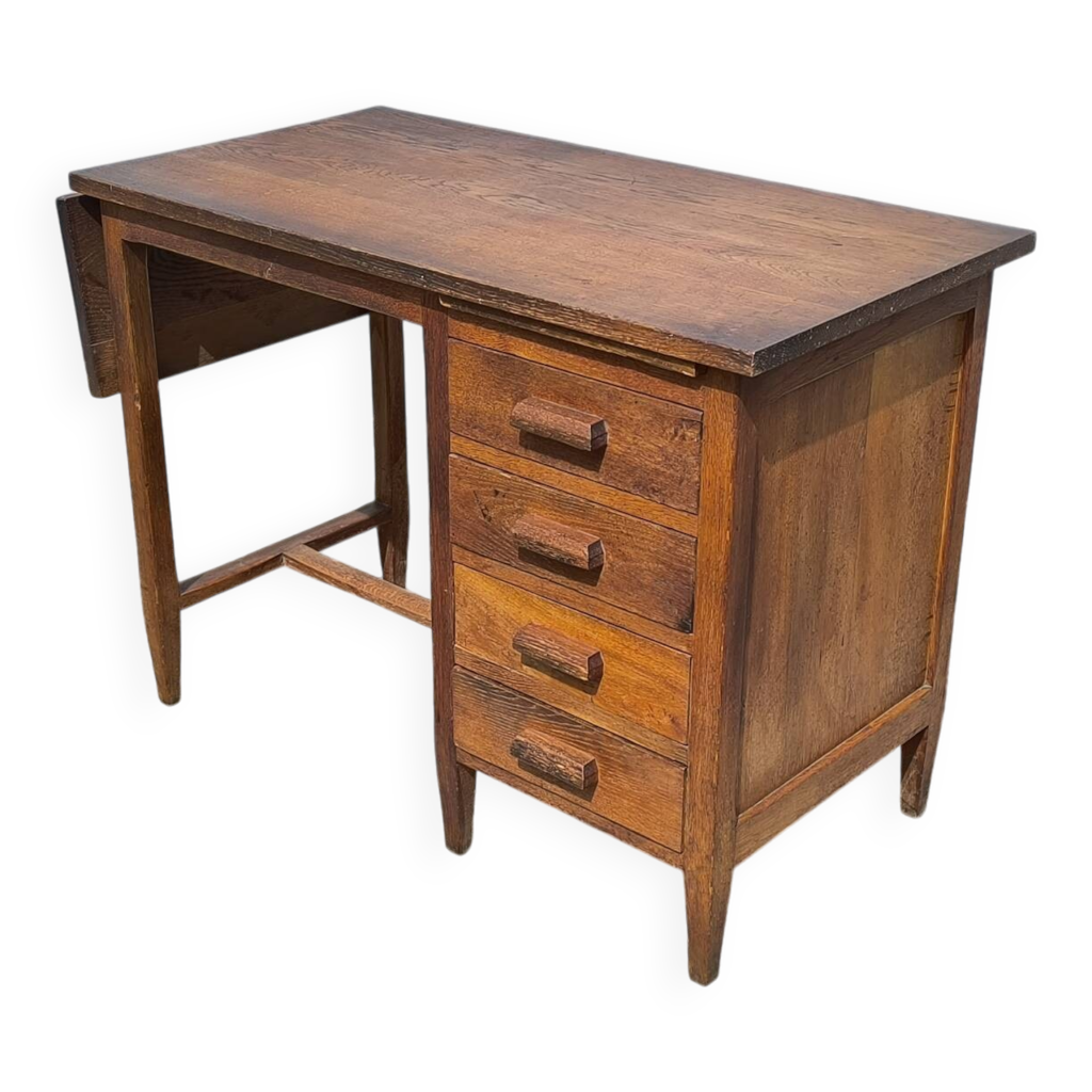 Ancien bureau demi ministre en chêne vintage avec tablette rabattable ...
