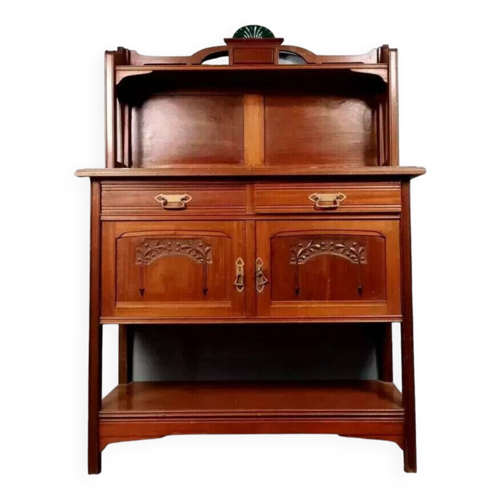 Buffet desserte époque Art Nouveau en acajou et céramique début 1900 | Selency
