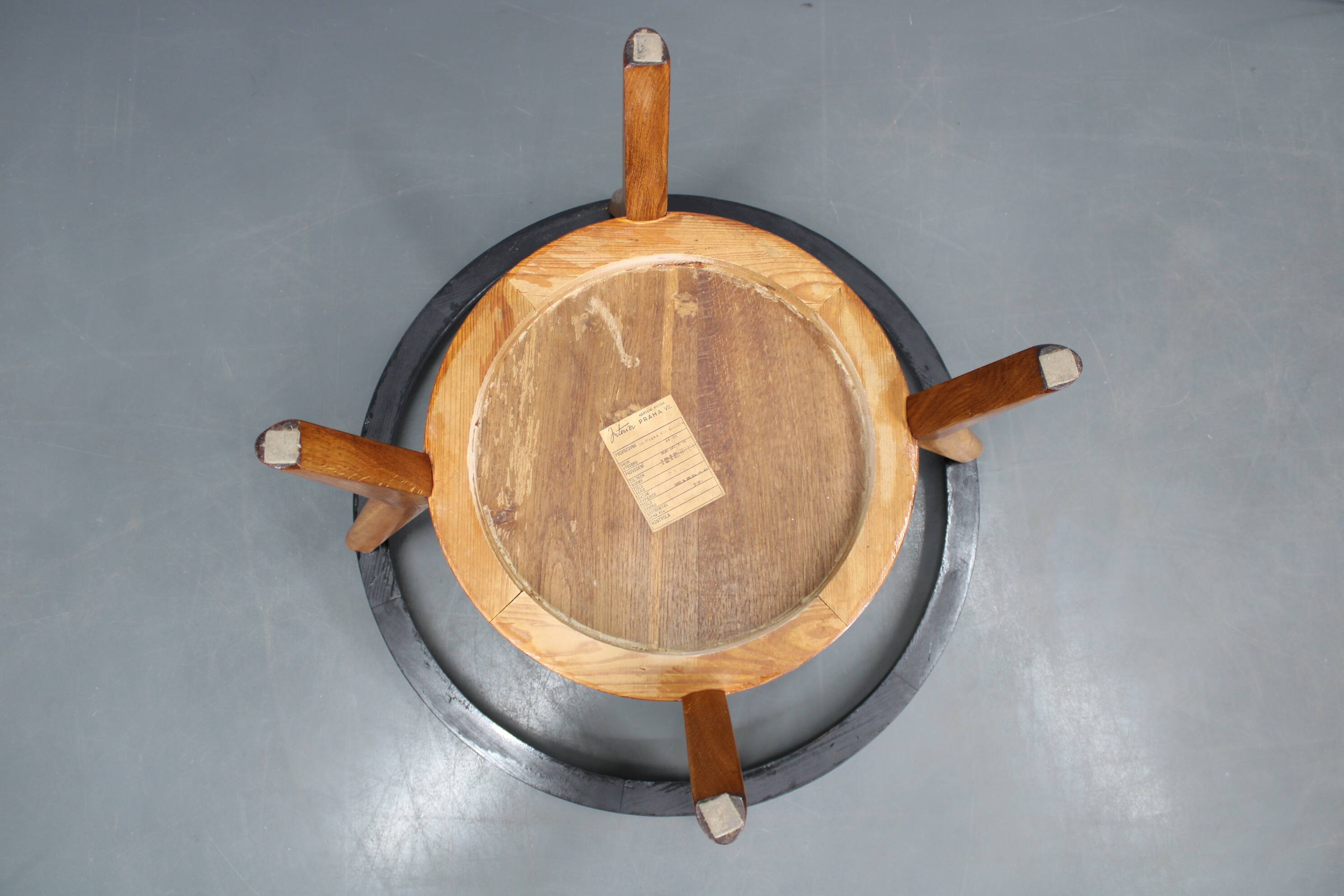 Mid-century oak and glass round coffee table by Kropáček & Koželka | Selency