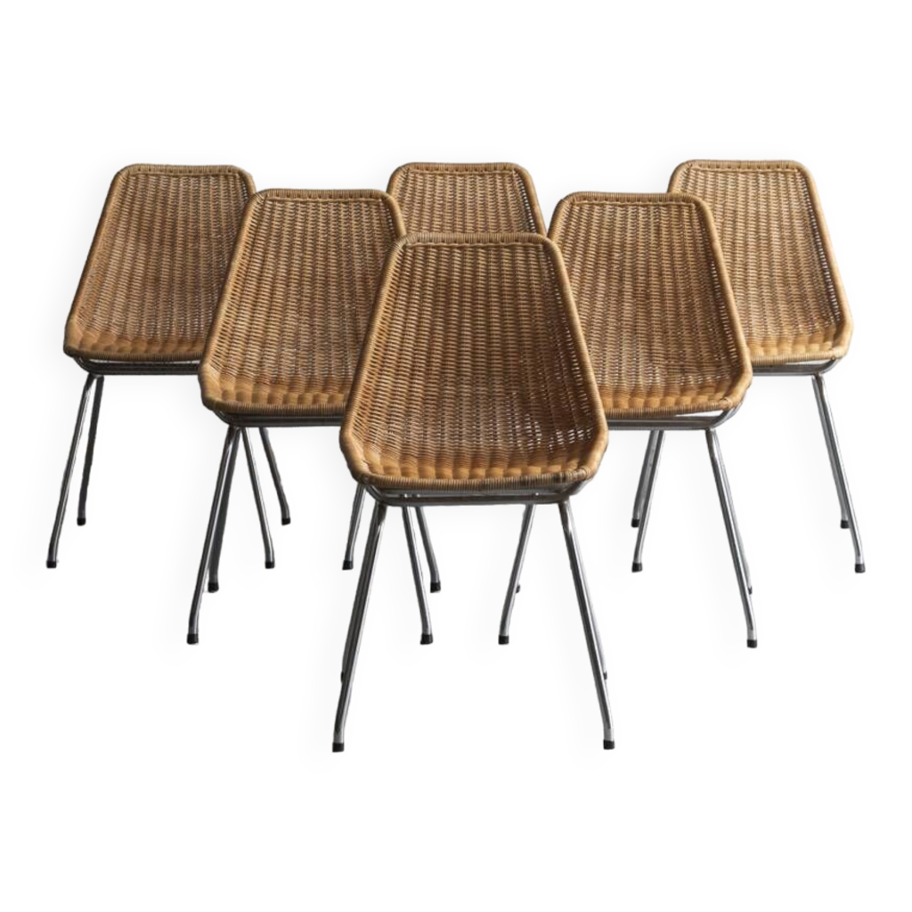 Ensemble de 6 chaises en rotin de Rotanhuis, design néerlandais, années ...