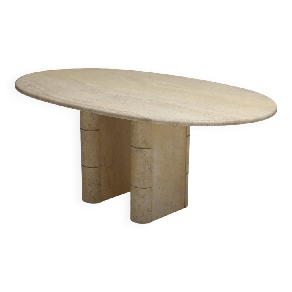 Table à manger ovale en travertin, roche-bobois, 1970s | Selency
