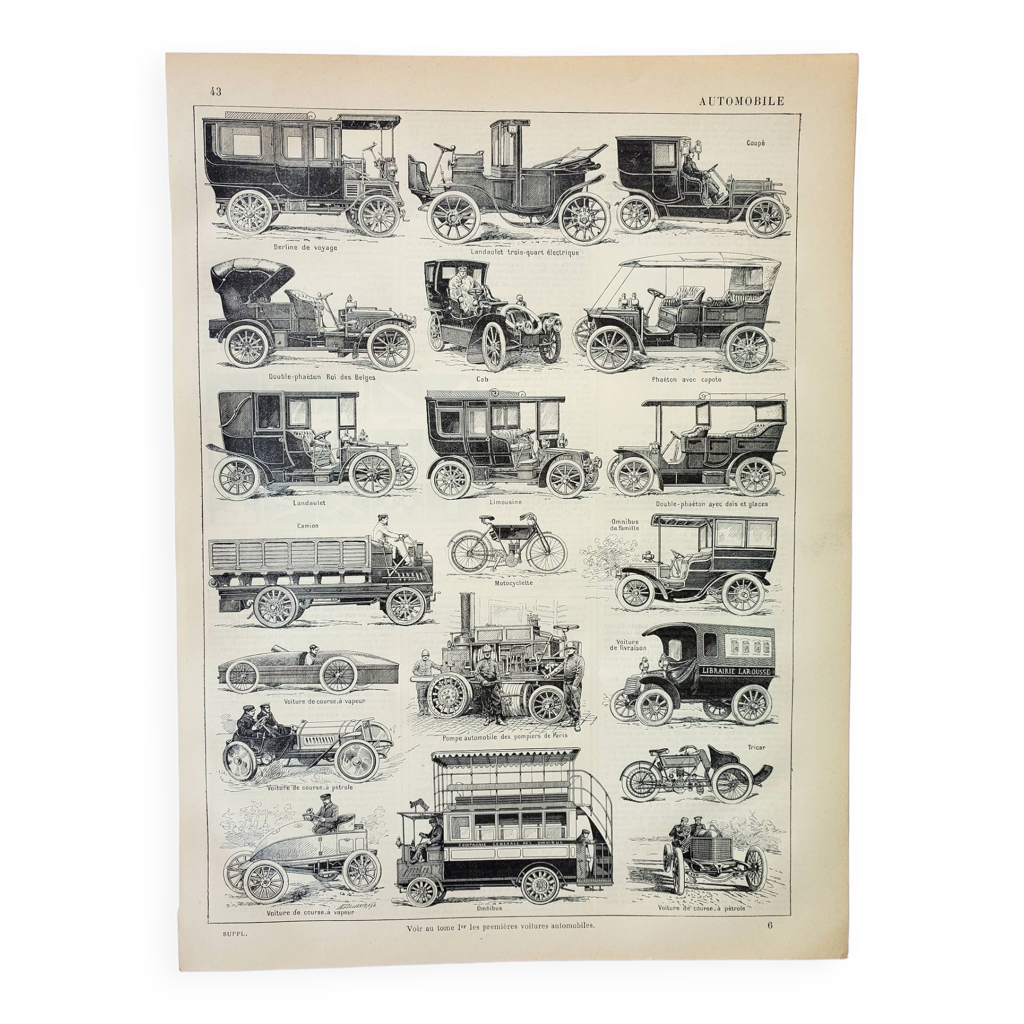 Gravure ancienne 1898, Automobile, voiture, car, véhicule ...