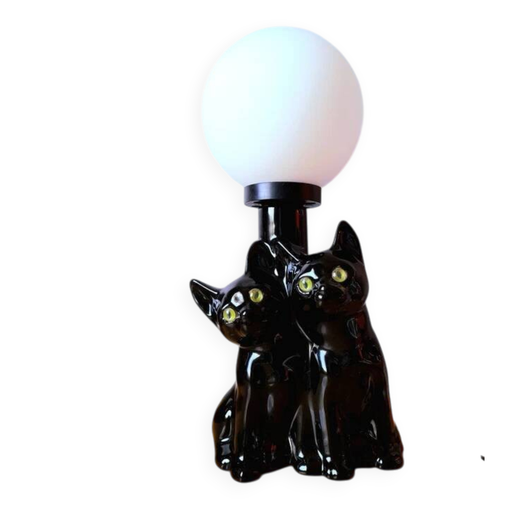 Lampe chatons en céramique et opaline, 1980 | Selency
