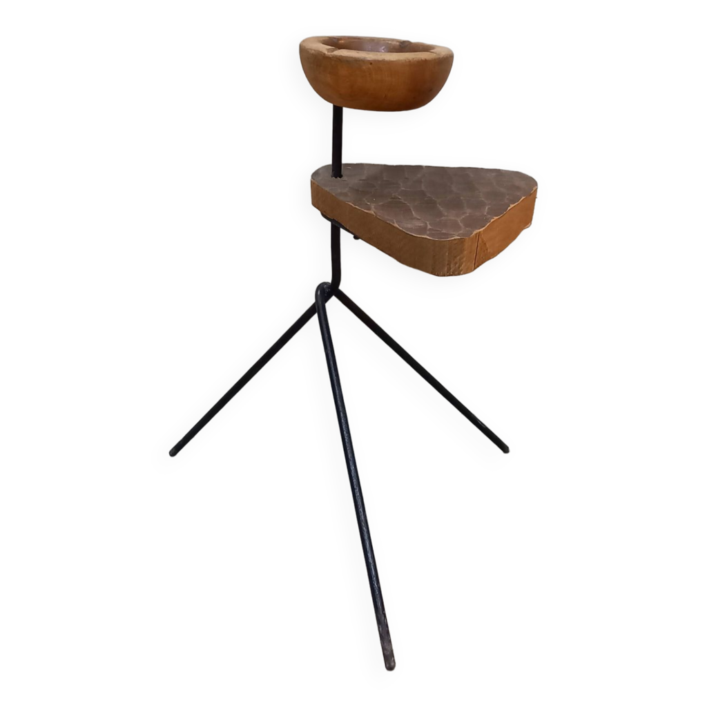 Cendrier tripode vintage avec tablette en bois | Selency