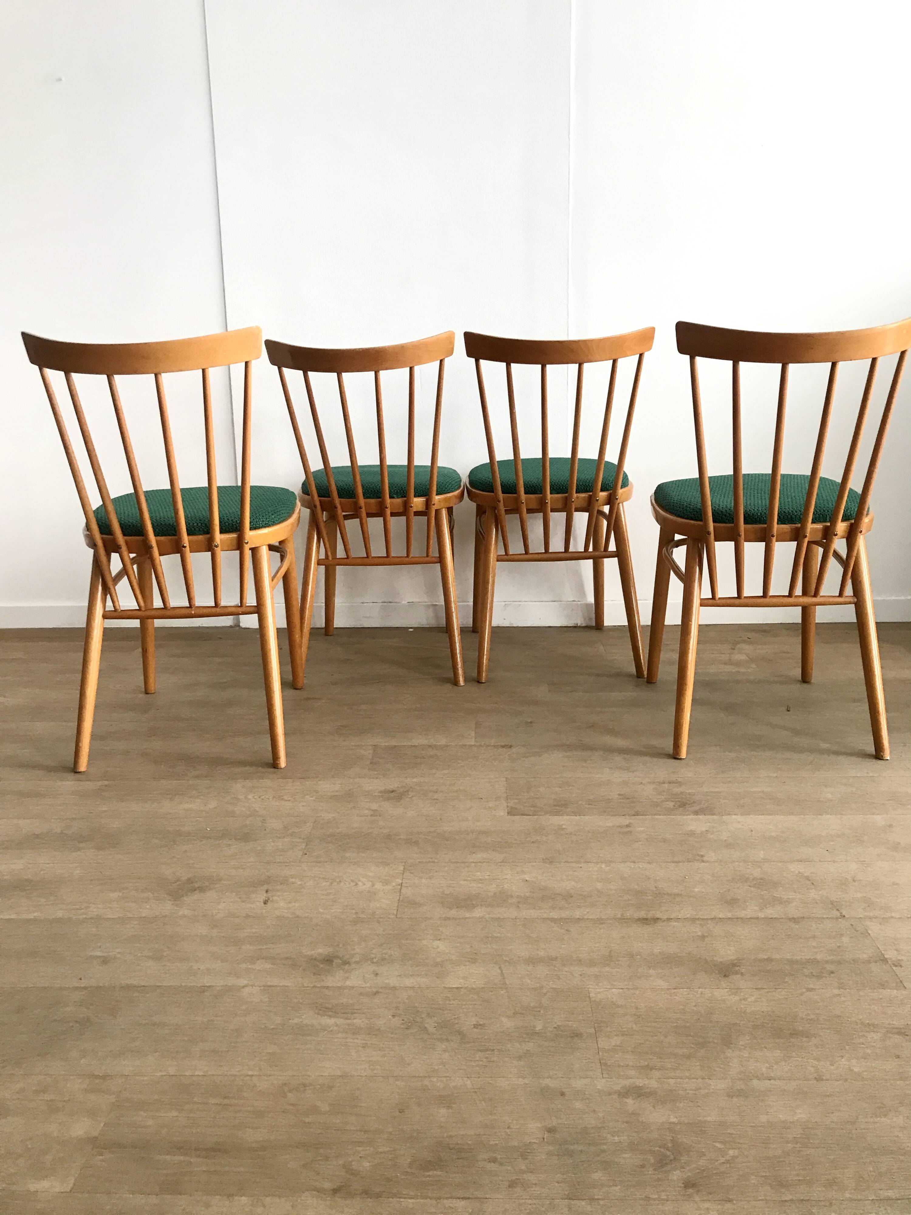 Ensemble de 4 chaises bois et tissu | Selency