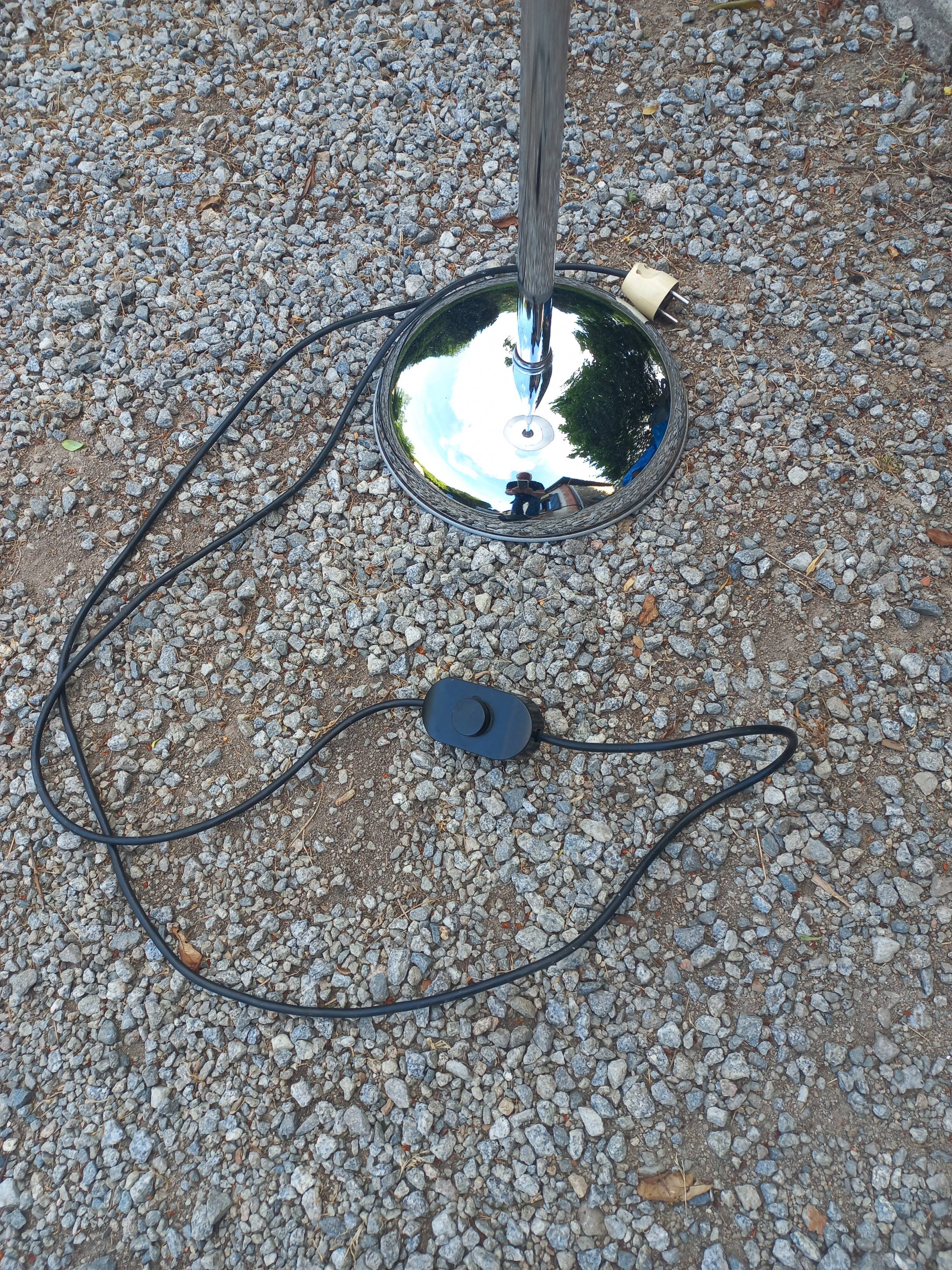 Lampadaire chromé des année 70 Delmas abat jour d'origine | Selency