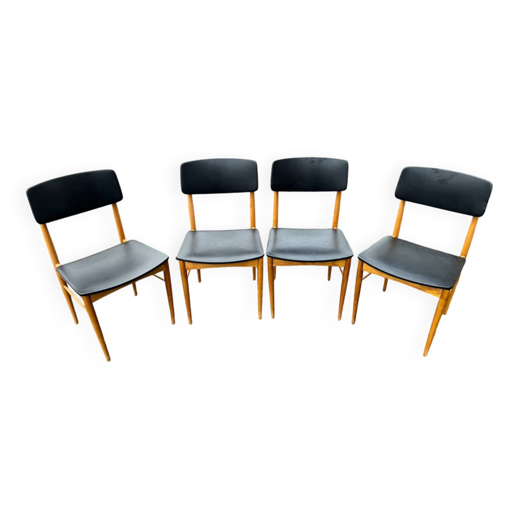 Lot de 4 chaises scandinaves vintages teck et skaï | Selency