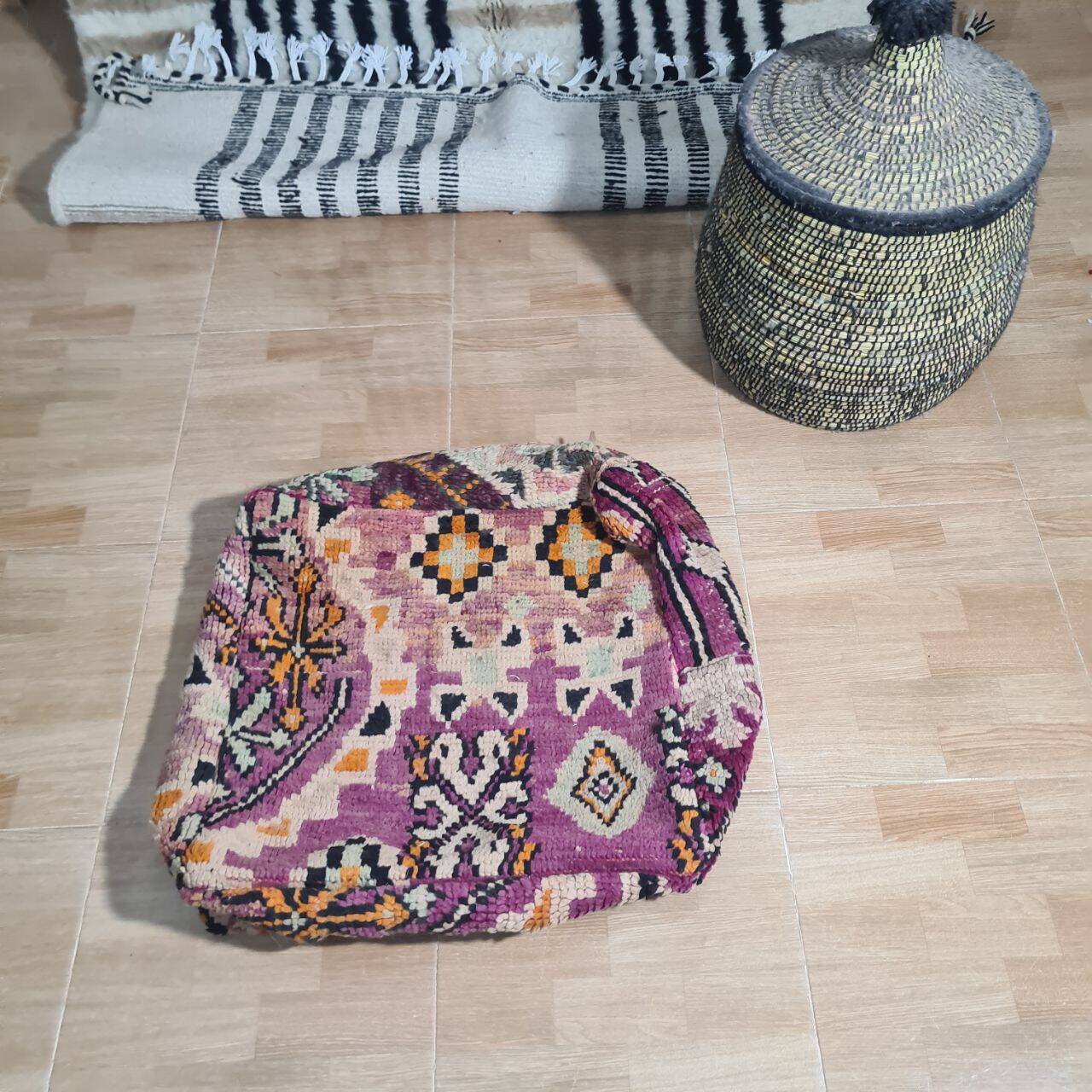 Pouf berbère bohemian fait main 60 X 60 X 25 CM | Selency