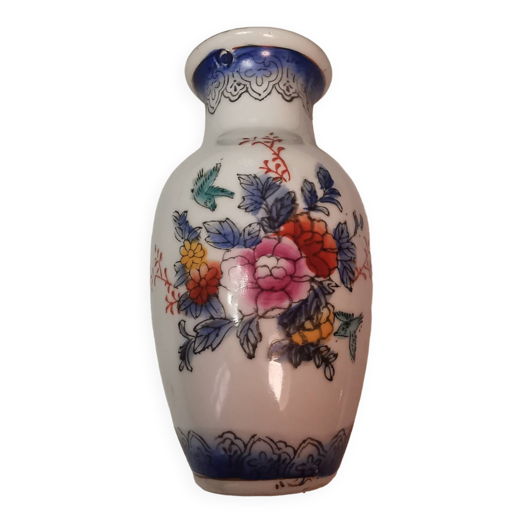 Vase soliflore fleur oiseau exotique chinois vintage peint à la main ...