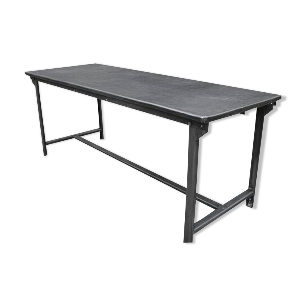 Grande table industrielle en acier brossé | Selency