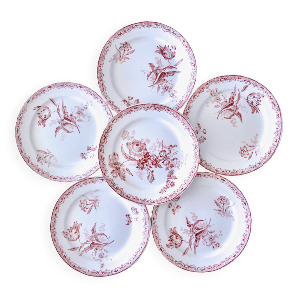 Assiettes anciennes terre de fer rose Sarreugemines collection ...
