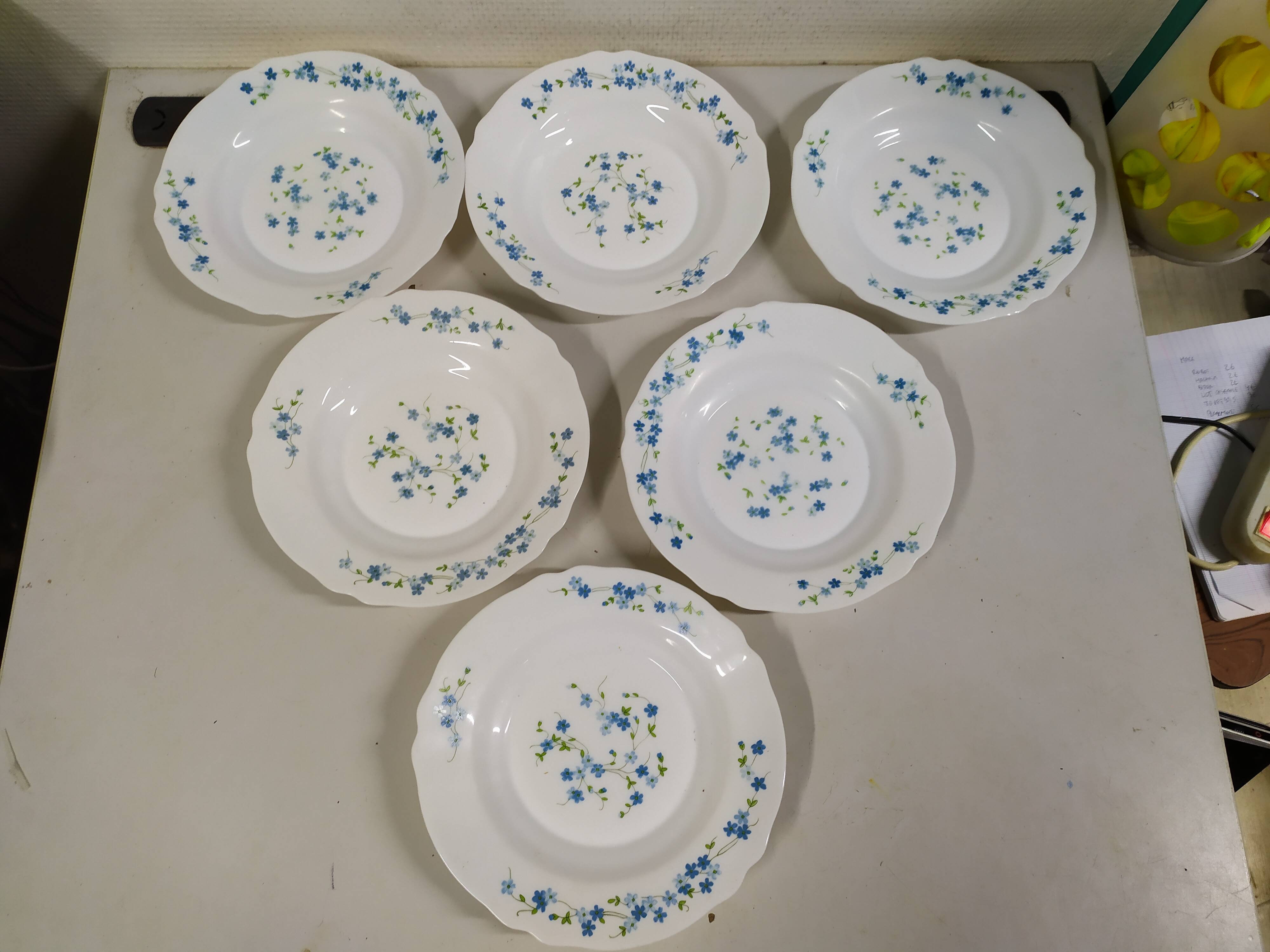 Set of 6 Arcopal Véronica Myosotis vintage blue flower soup plates ...