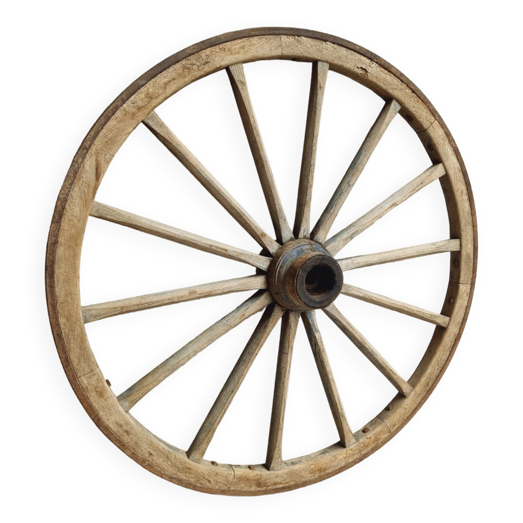 Ancienne charrette roue XXL bois de chêne 126 cm | Selency