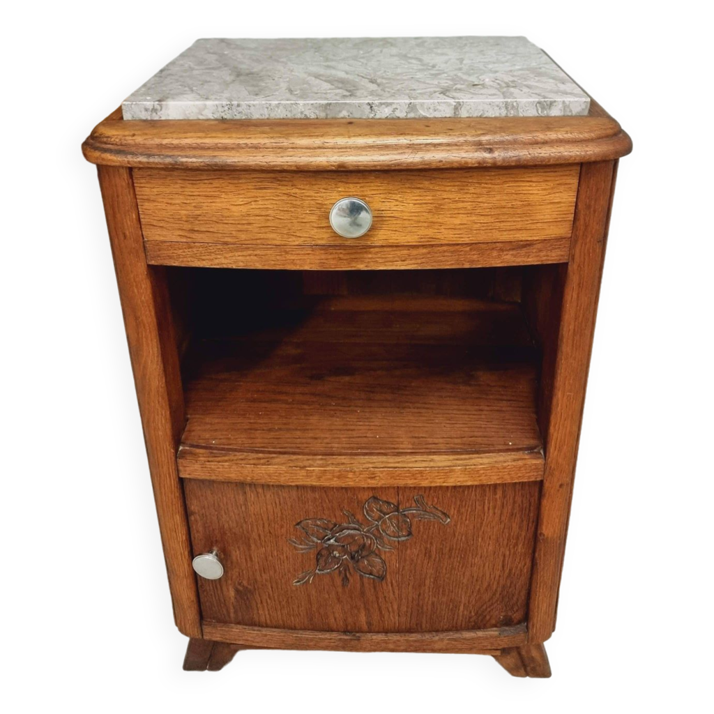 Table de chevet Art Déco, table de hall, chêne et marbre | Selency