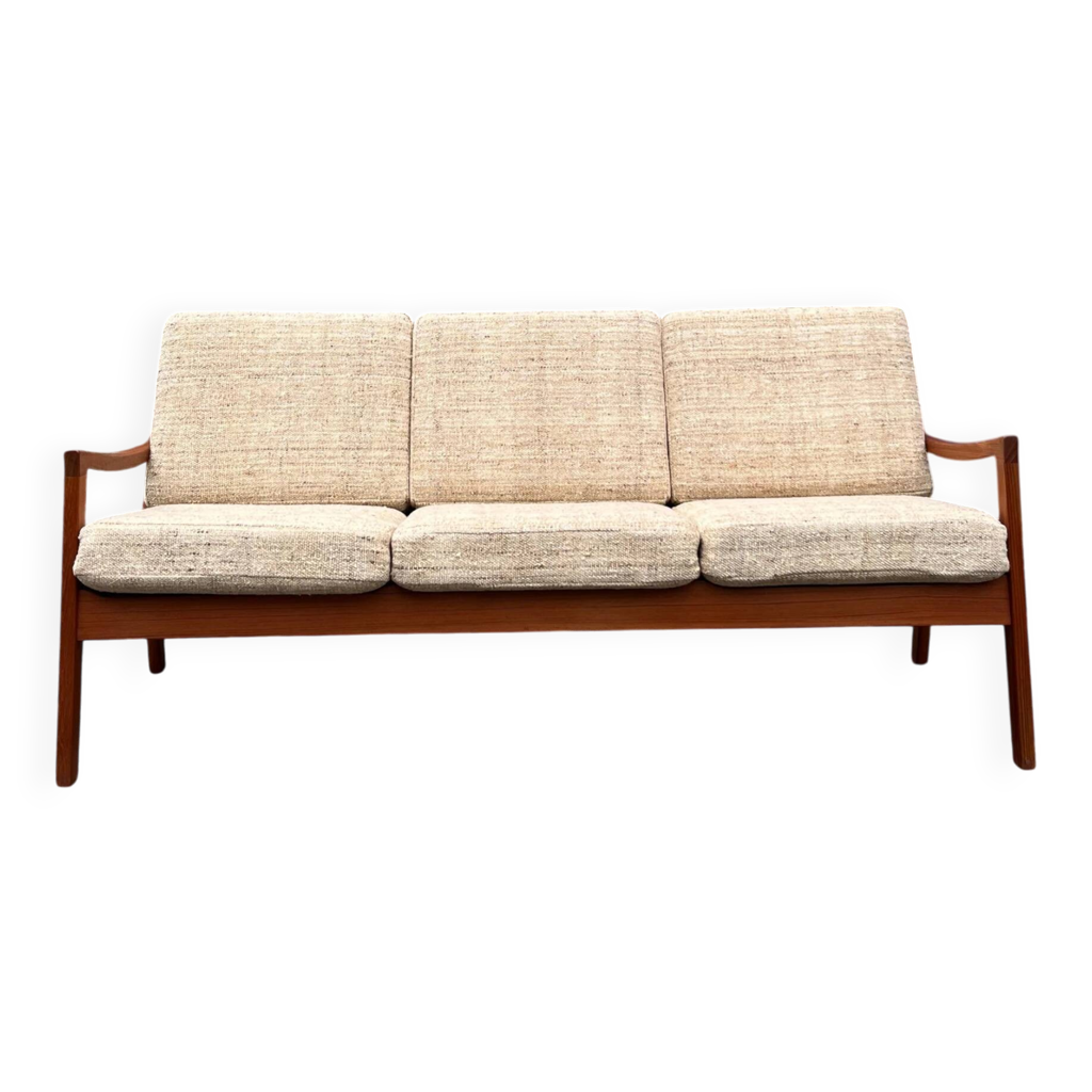 Canapé 3 places Senator en laine beige teck par Ole Wanscher pour Cado ...