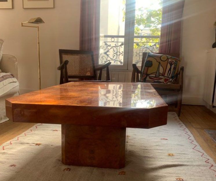 Table basse italienne en loupe d'orme Mario Sabot 1970 | Selency