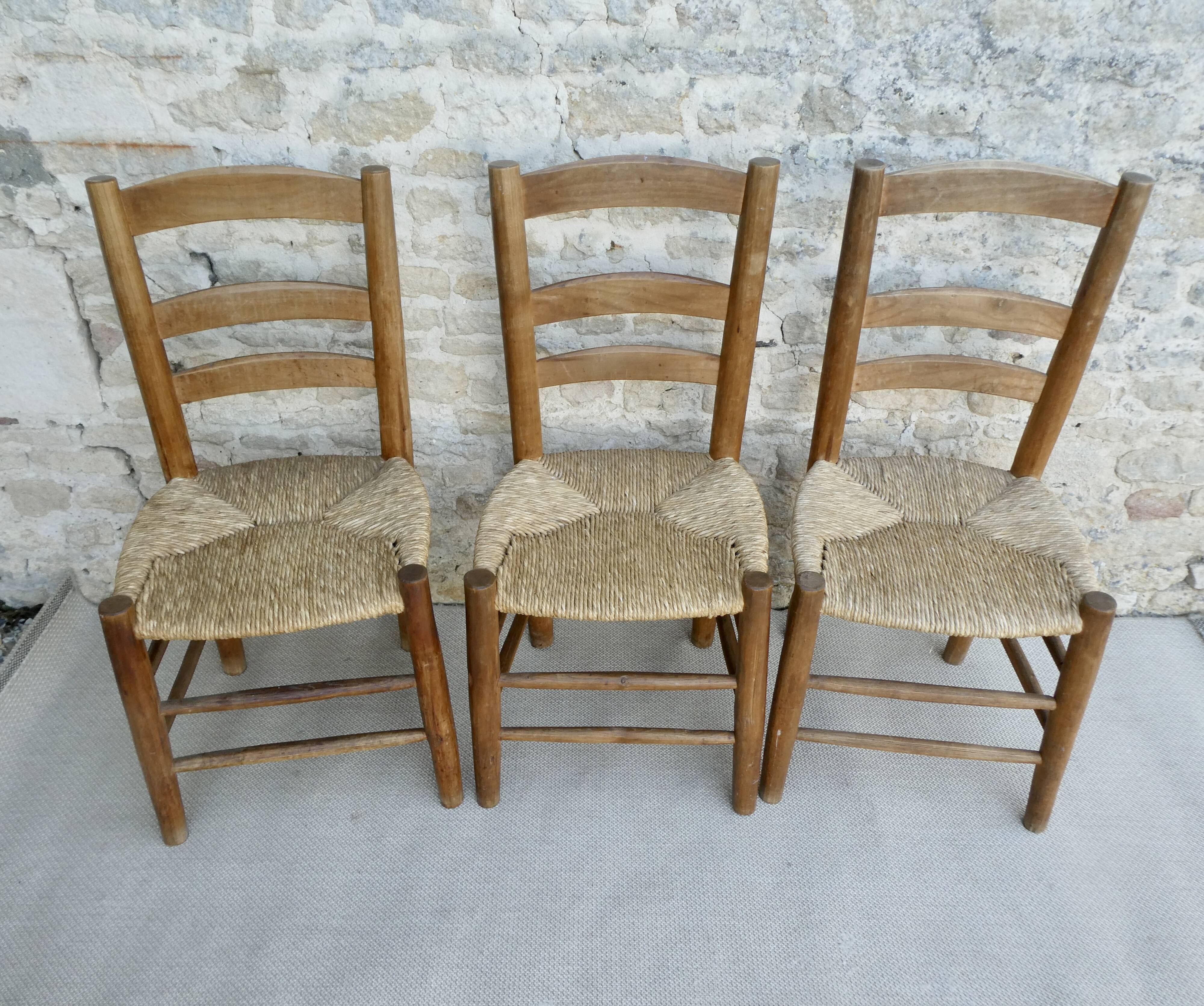 Trio de chaises en bois et assise paillée | Selency