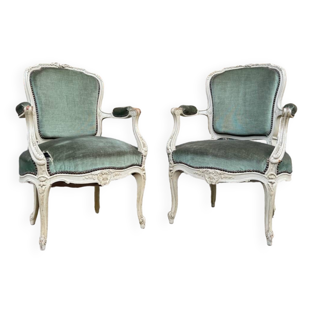 Paire De Fauteuils En Bois Laqué De Style Louis XV XIX Eme Siècle | Selency