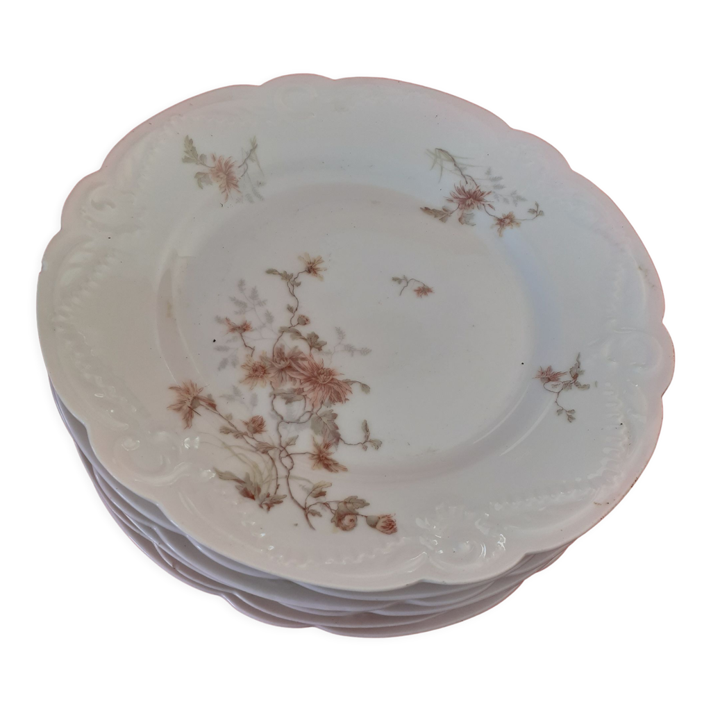 4 assiettes creuses limoges france. motif floral. | Selency