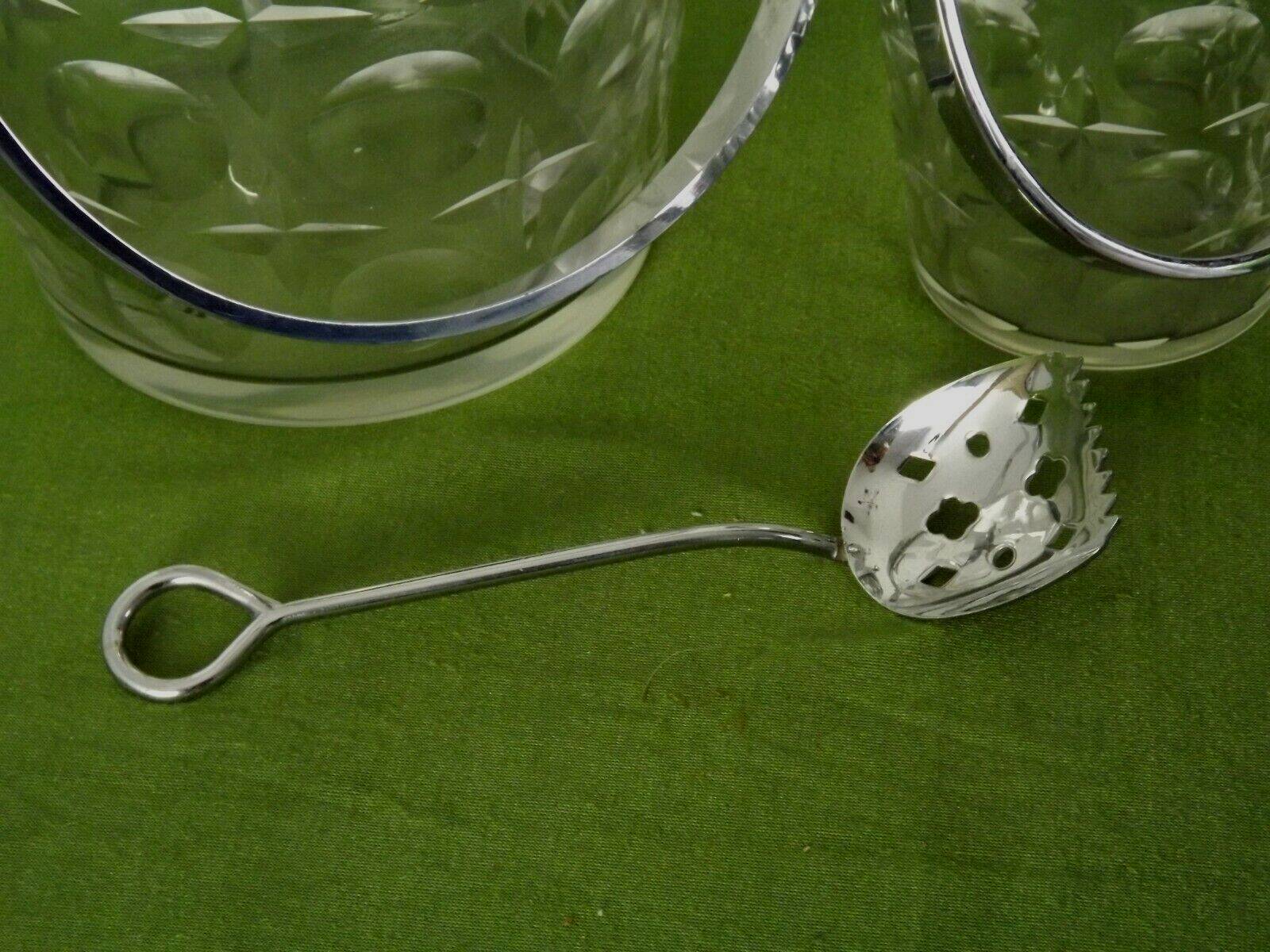 Set Of 2 Heavy Cut Glass French Vintage Ice Buckets With Silver Metal ...