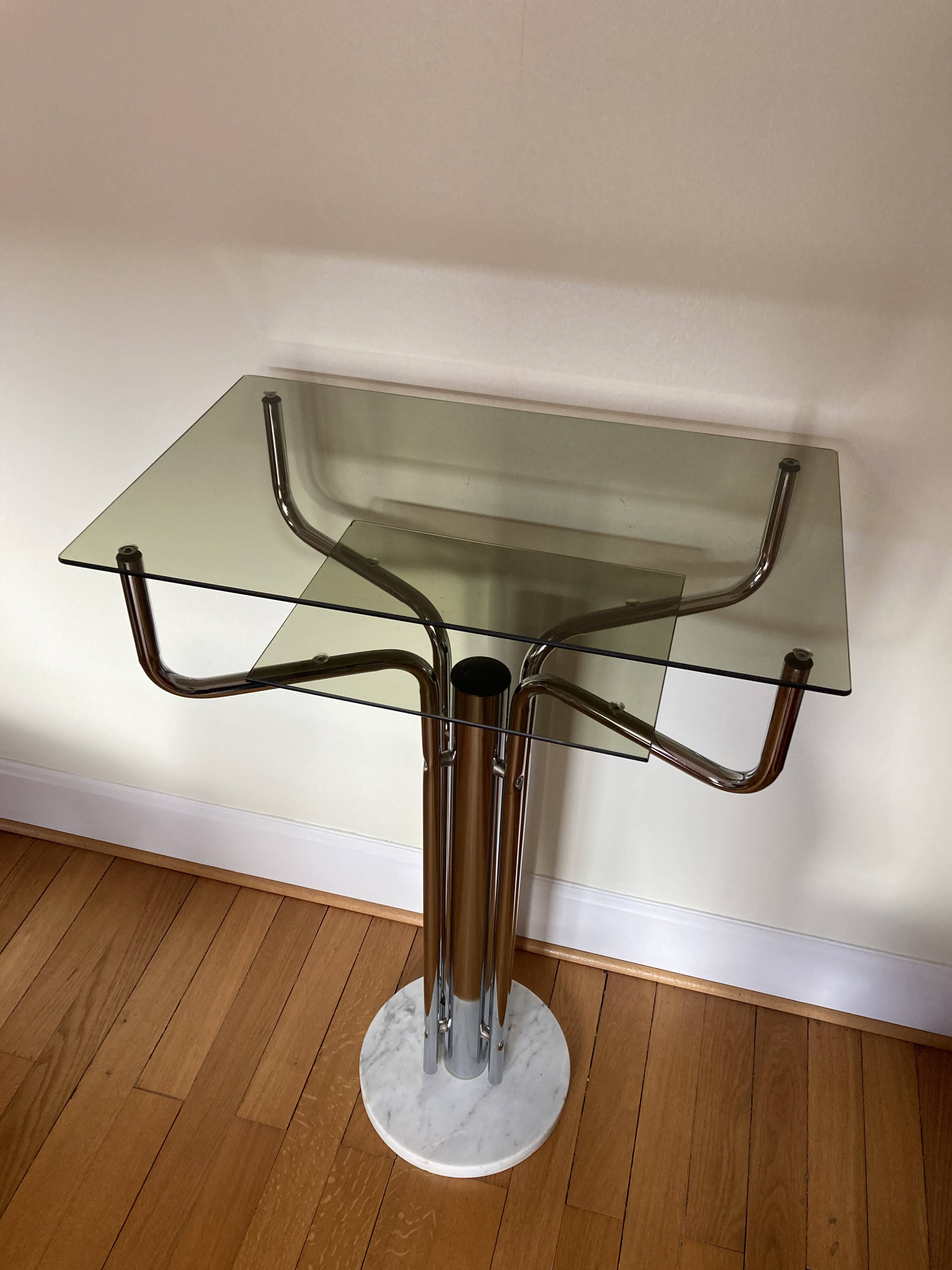 Guéridon console haute marbre et chrome années 70/80 | Selency