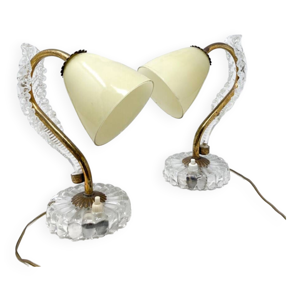 Paire de lampes en laiton et verre, 1950 | Selency