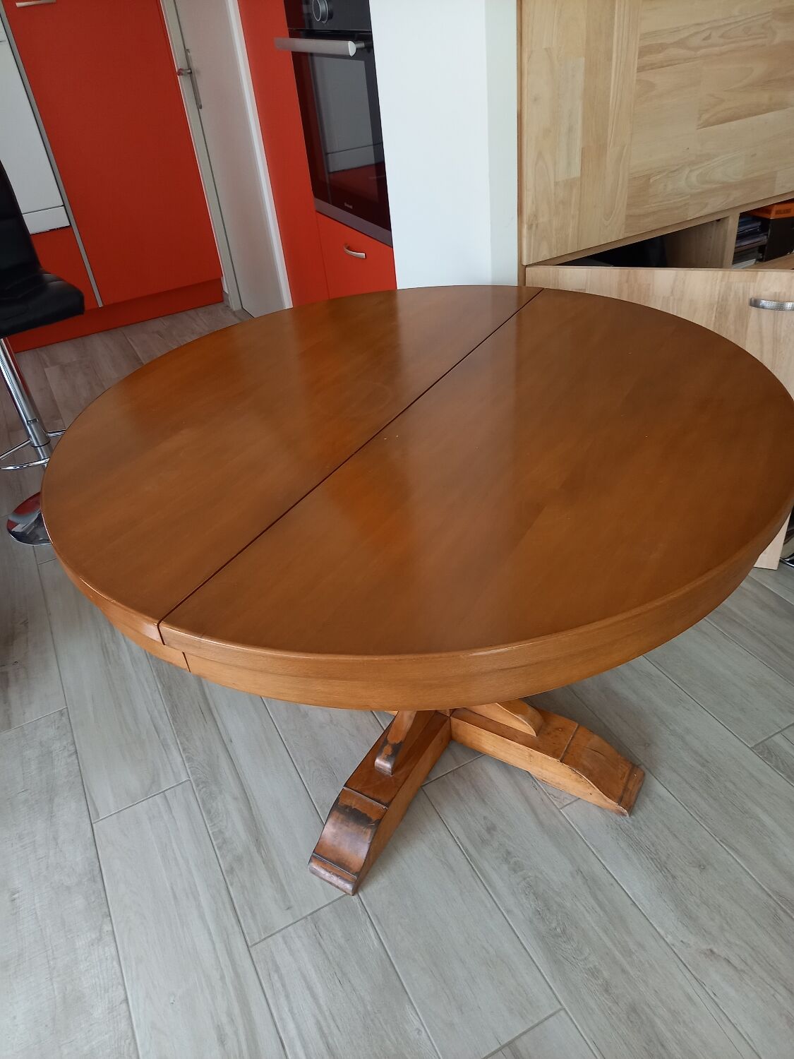 Table ronde bois massif rallonge intégrée | Selency