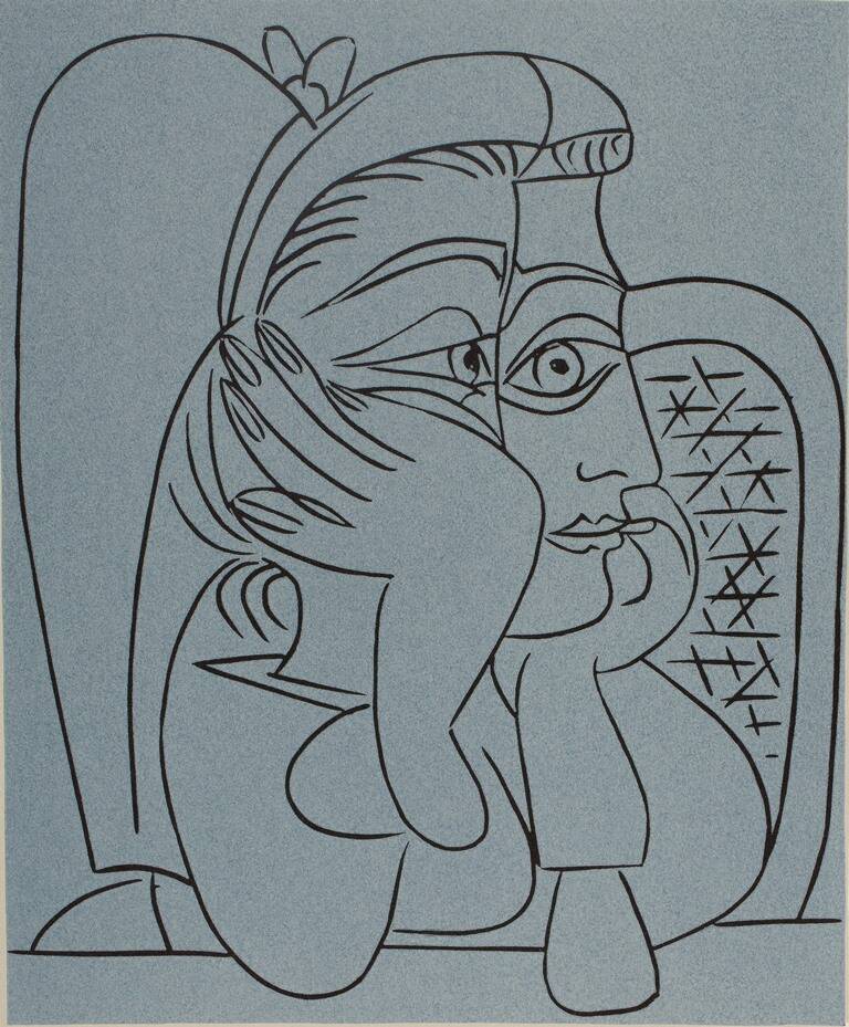 Pablo Picasso : Femme accoudée, Linogravure | Selency