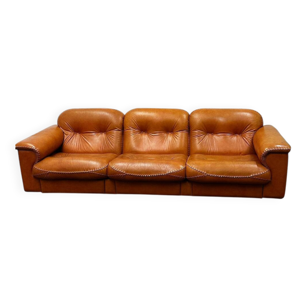 Canapé/canapé en cuir cognac De Sede DS-101 avec surpiqûres ...
