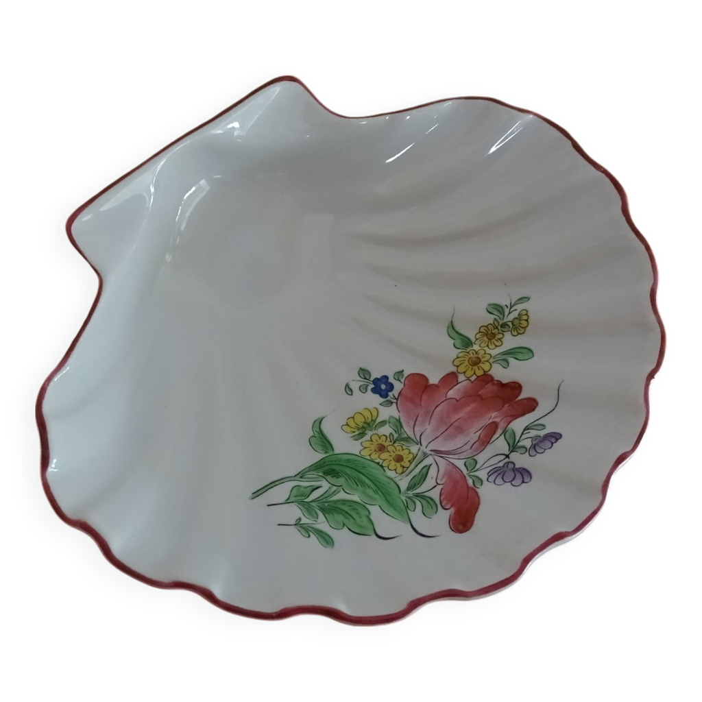 Coquille St Jacques faience KG Lunéville réverbère motifs fleurs signée ...