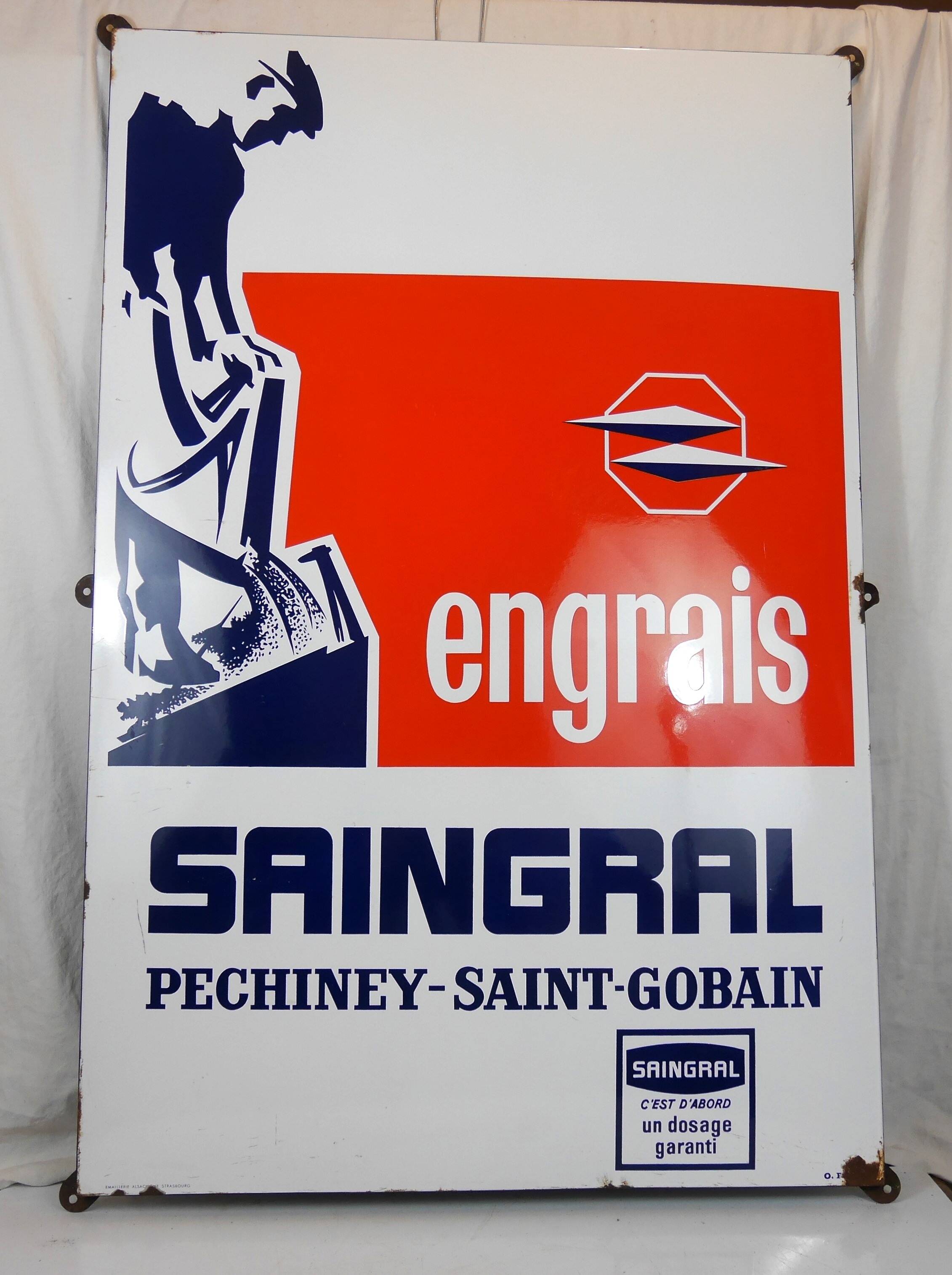 grande plaque emaillée publicitaire engrais saingral | Selency