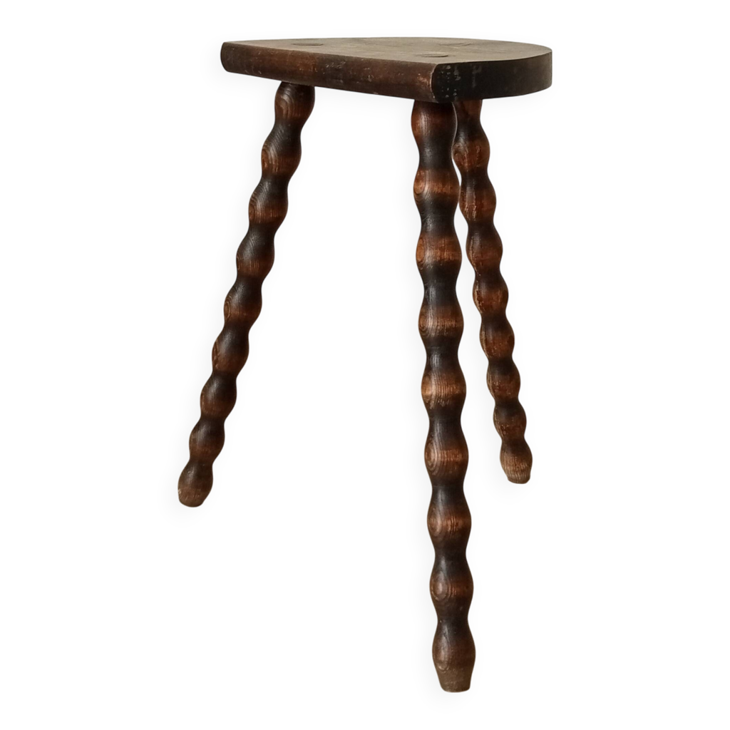 Tabouret tripode vintage en bois tourné | Selency