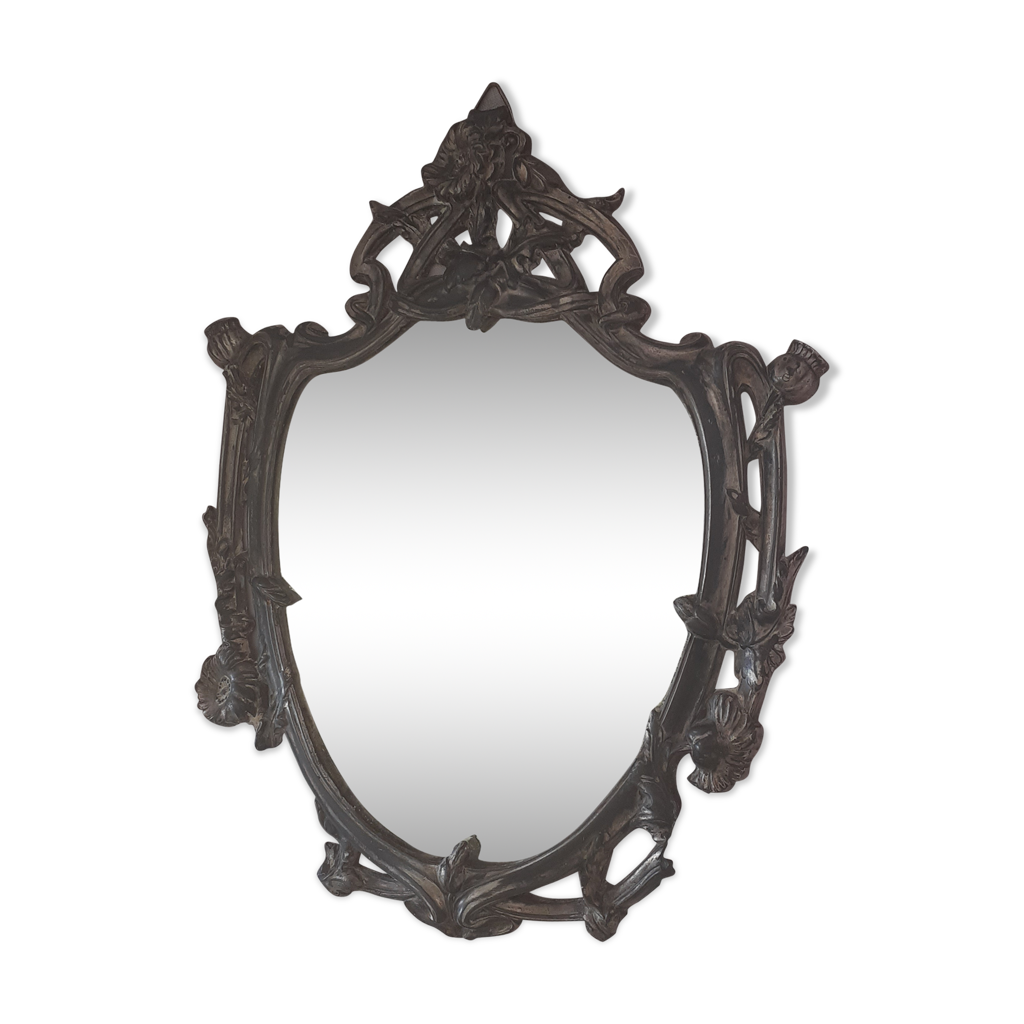 Miroir art nouveau en mètal argené et verre bisautè 32x24cm | Selency