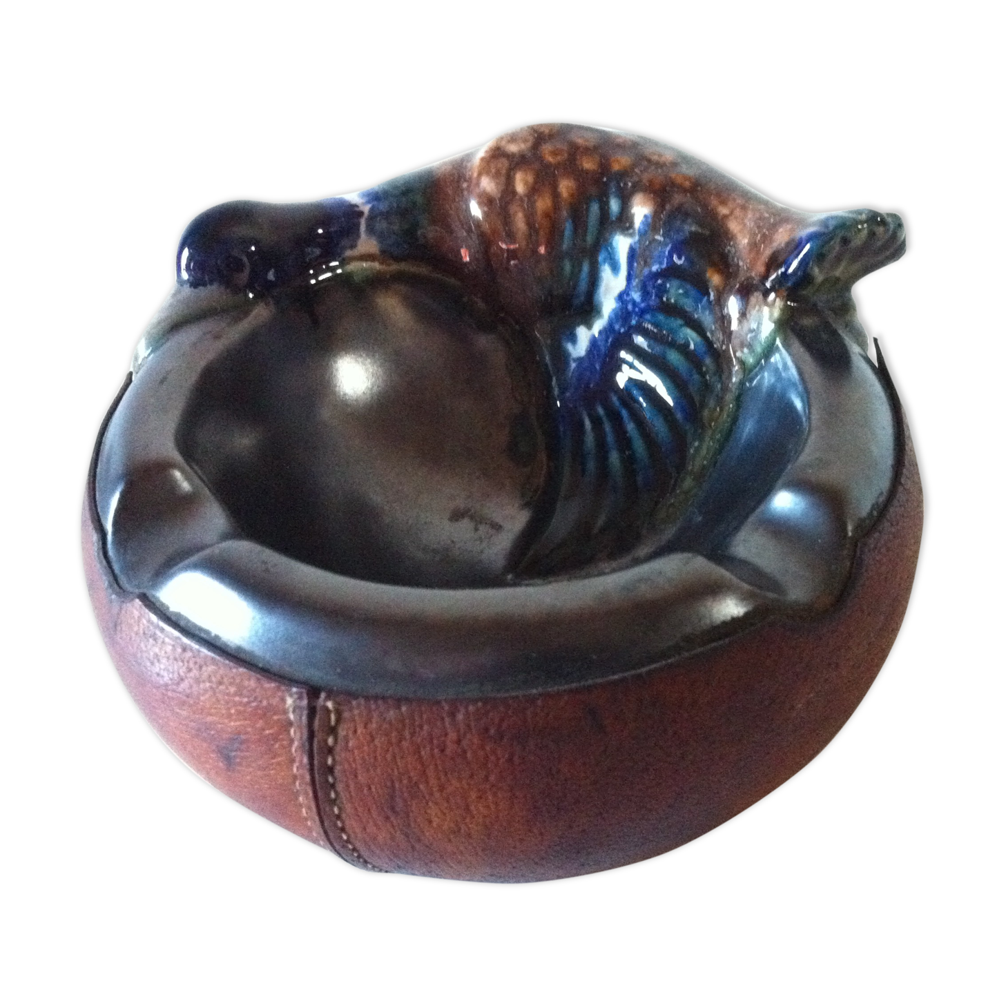 Longchamp leather-wrapped ceramic ashtray | Selency