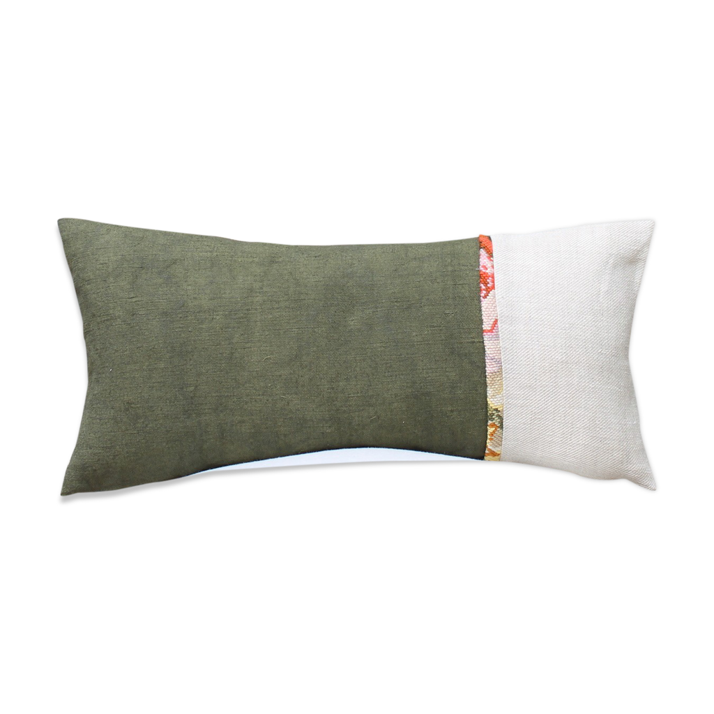 Coussin Cale Reins Upcyclé « Le Vert Olive 25x50cm Selency