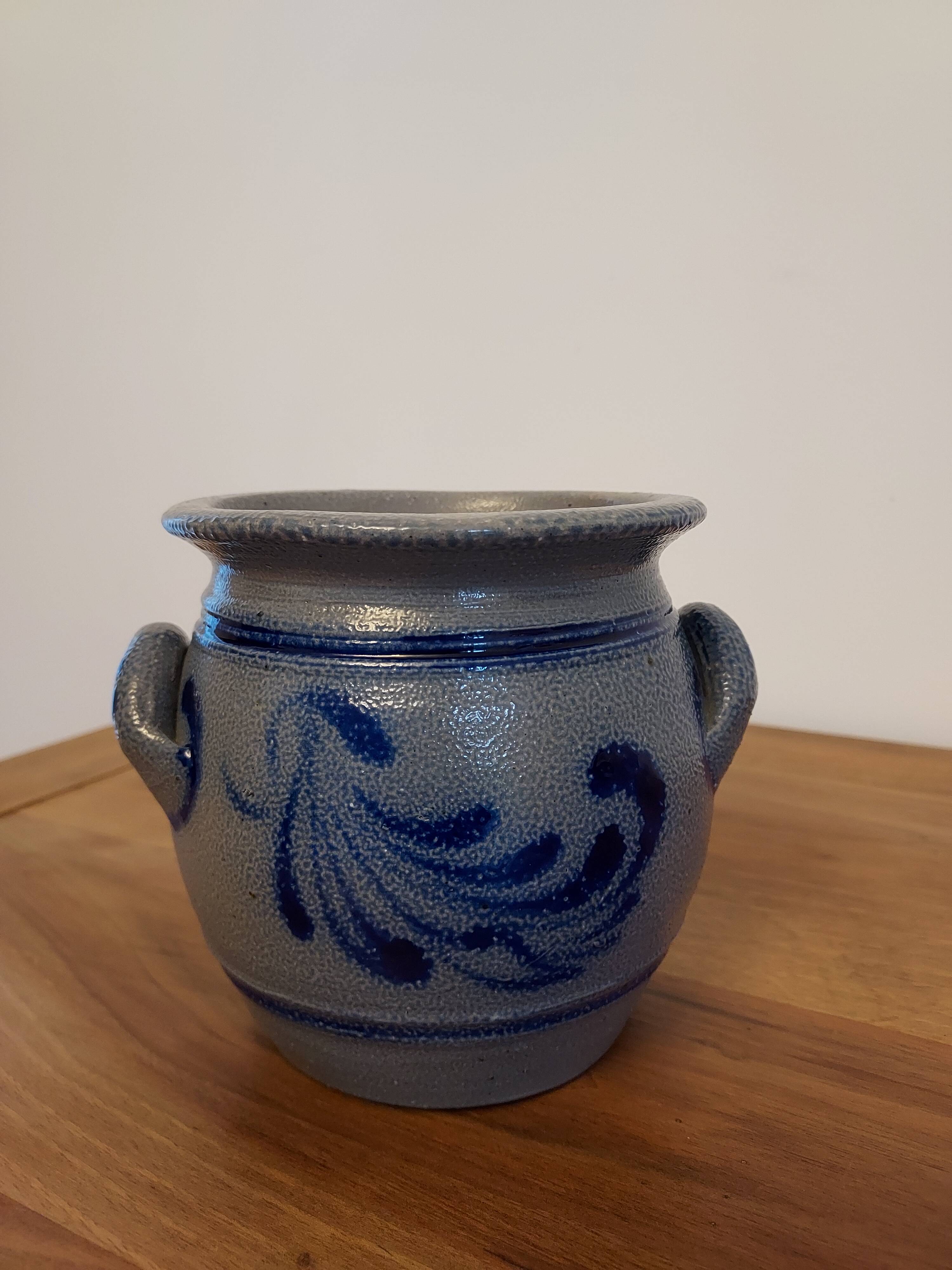 Pot véritable grès au sel Betschdorf d'Alsace, gris et bleu | Selency