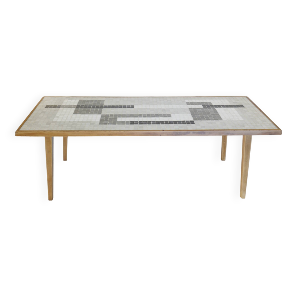 Table basse en bois et mosaïque des années 50 | Selency