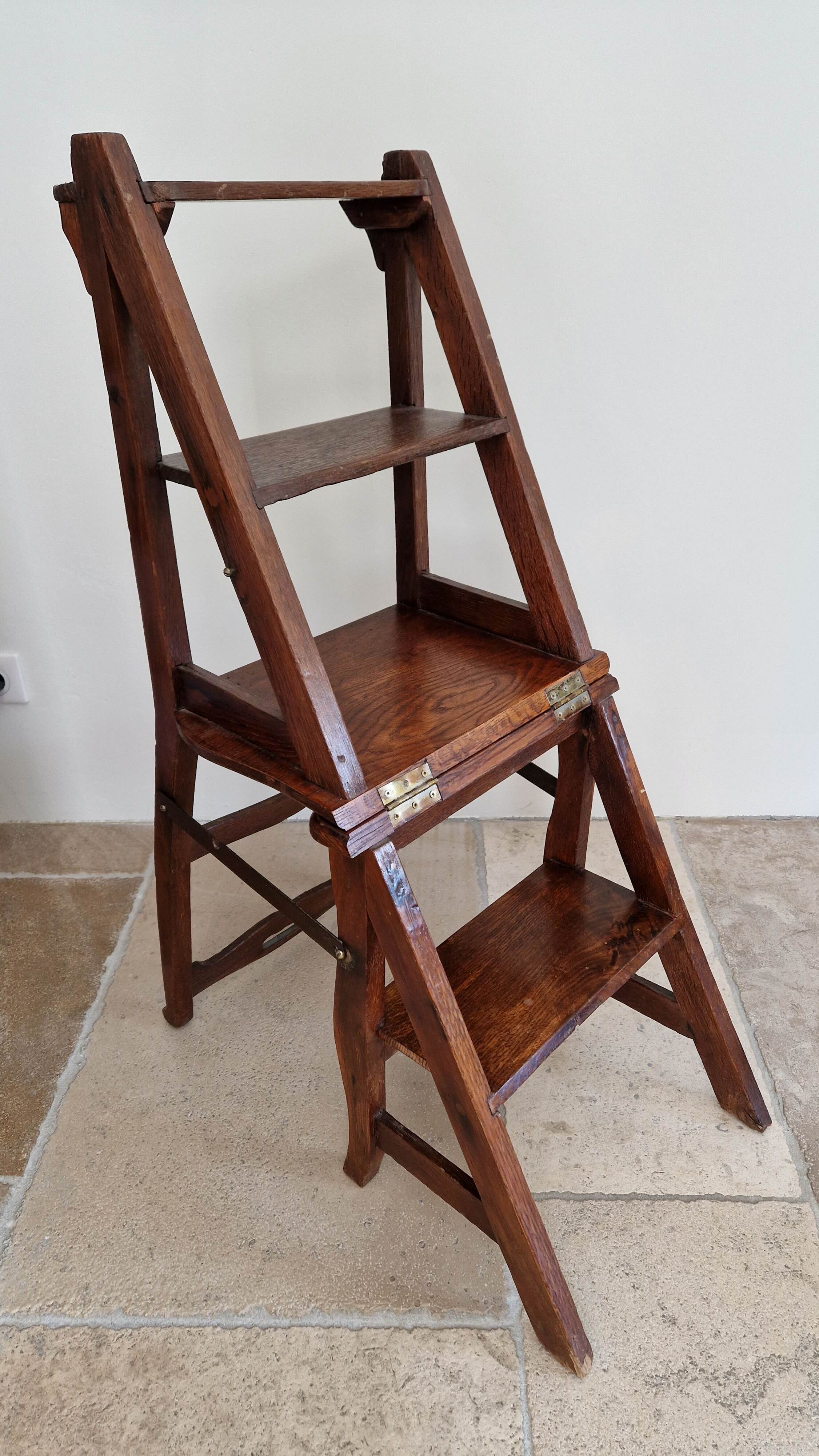 Chaise escabeau pliante pour bibliothèque – fin 19ième siècle | Selency