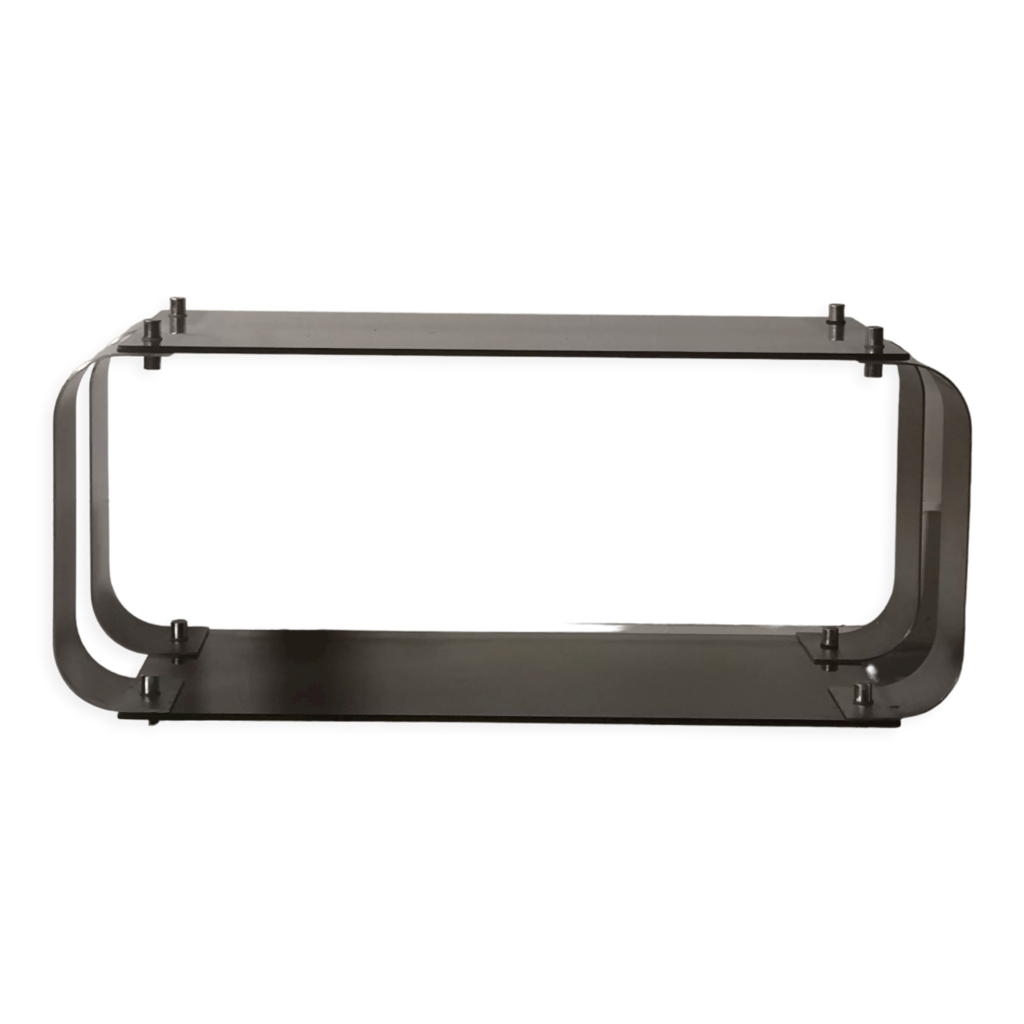 Étagere murale en métal et verre fumé, Donald Singer design USA 1970 ...