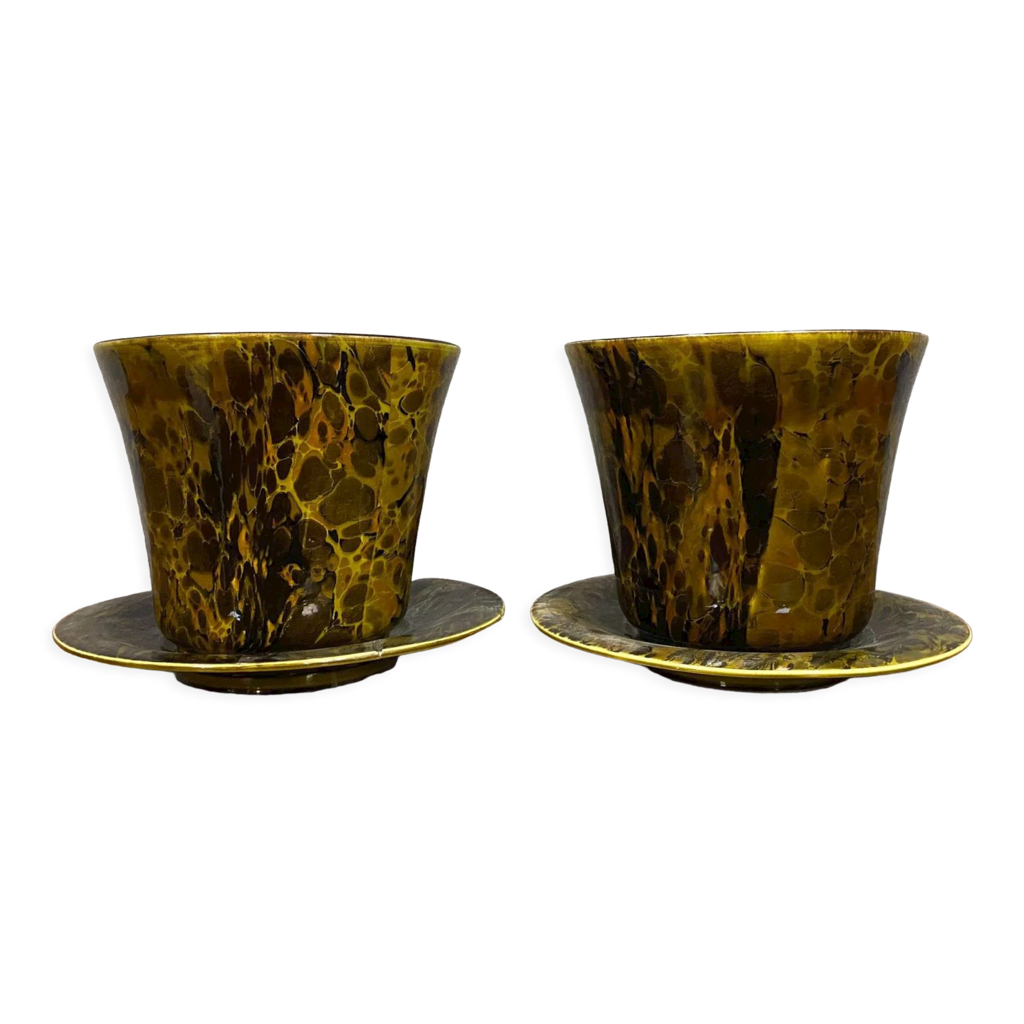 Paire de caches pots en céramique brune | Selency