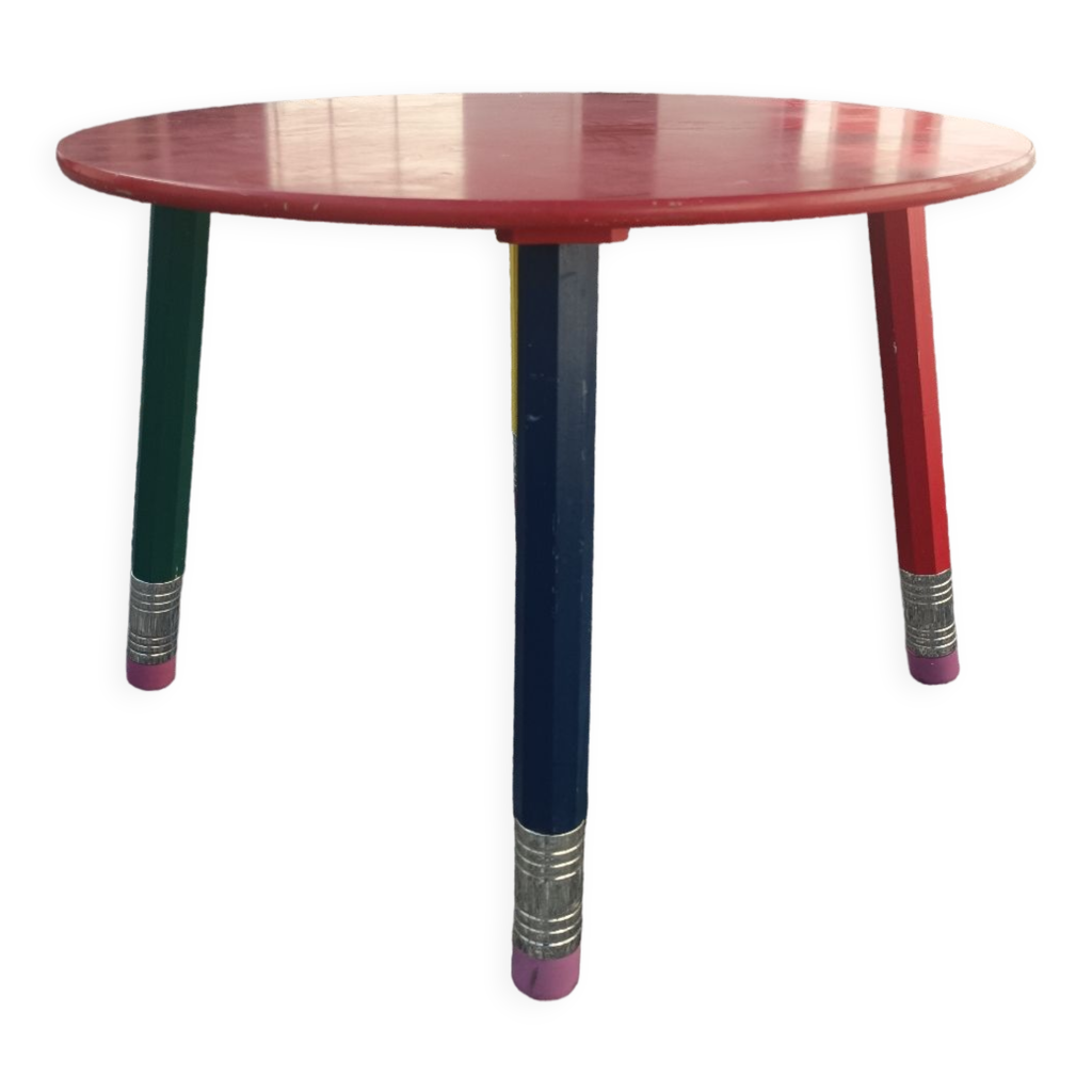 Pierre Sala table ronde bois pieds crayon enfants vintage | Selency