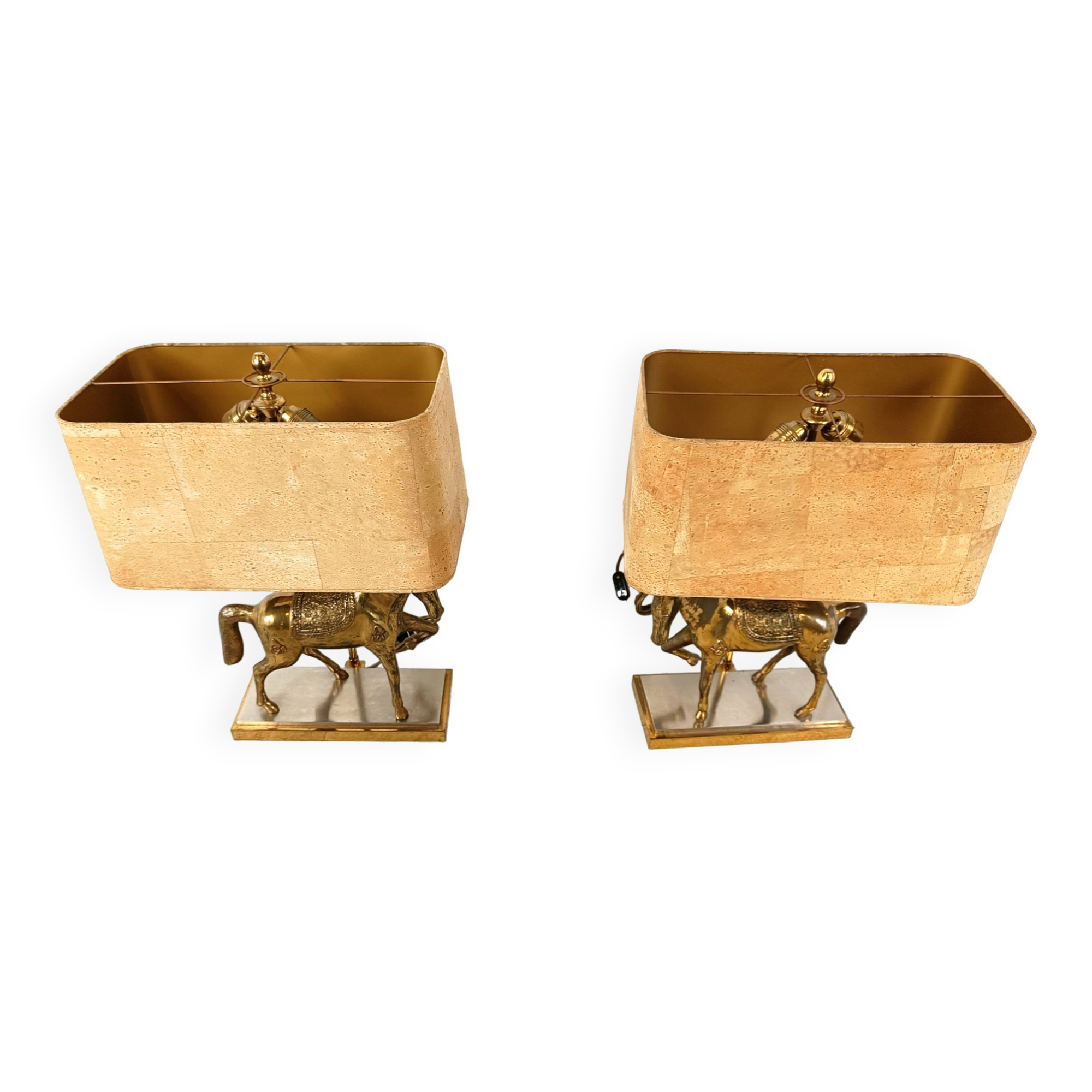 Paire de lampes de table cheval en laiton, années 1970, Belgique | Selency