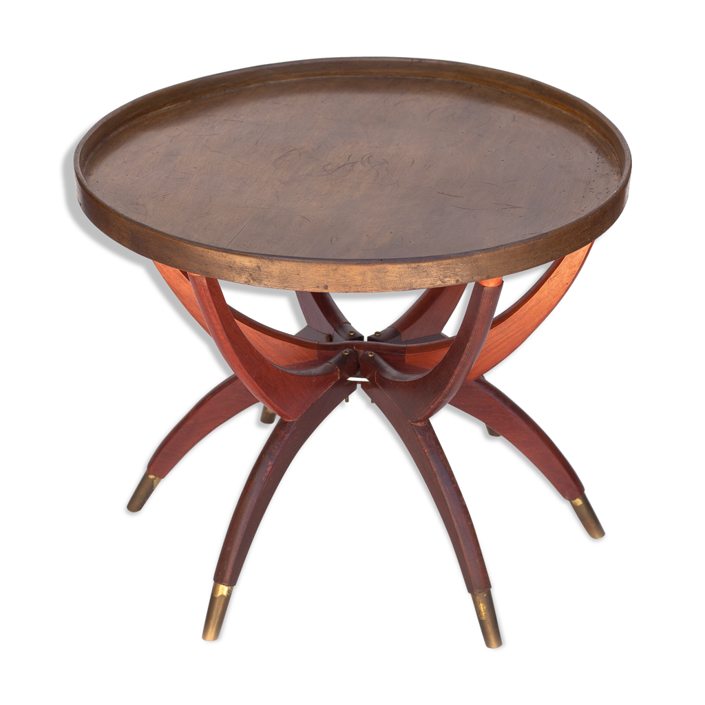 Vintage table, coffee table, wood table, round table, foldable feet, wood tray, coffee table ...