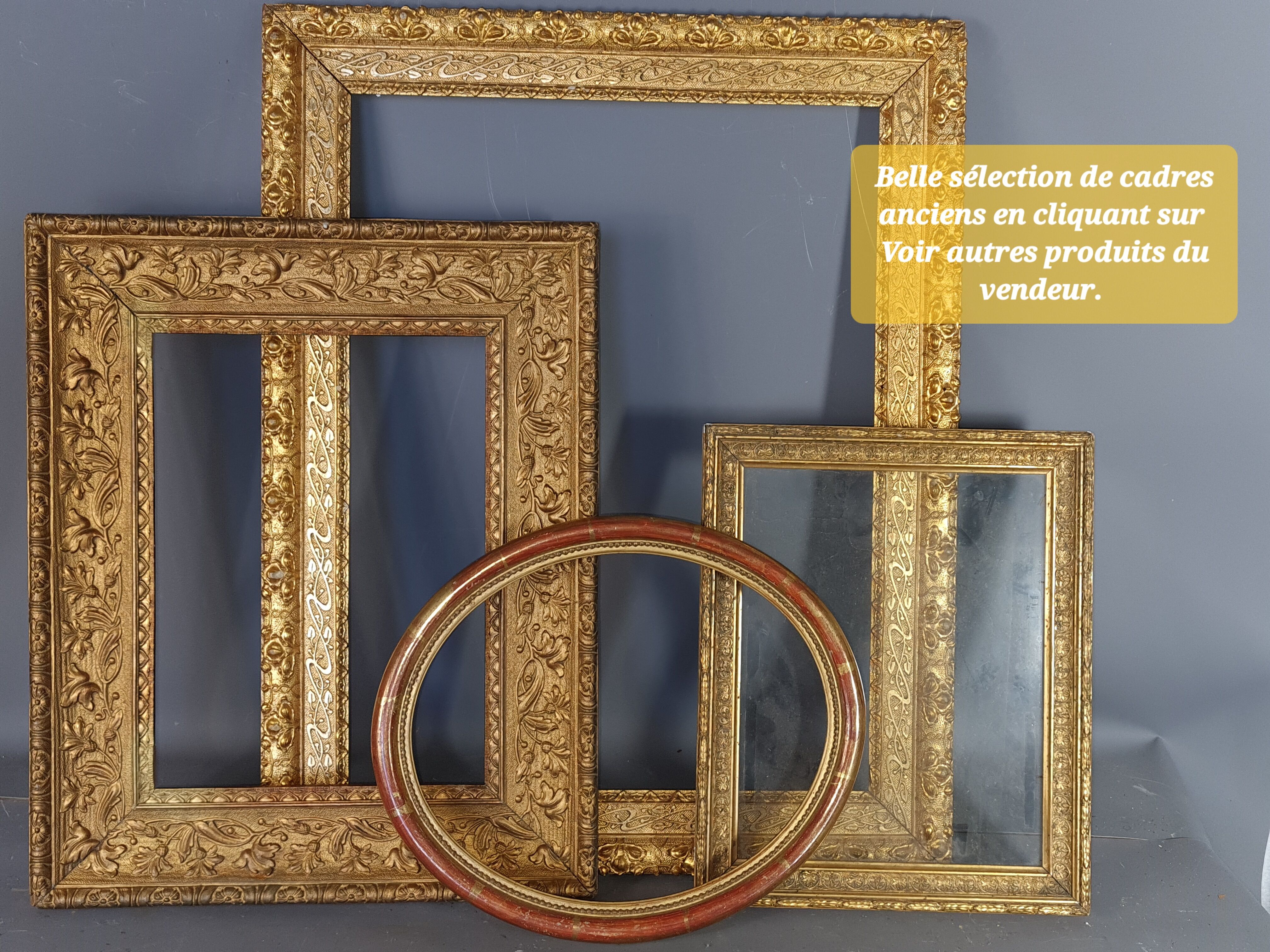 Cadre caisson XIXe siècle bois stuc doré 35x29,5 feuillure 18,5x13,5 cm ...