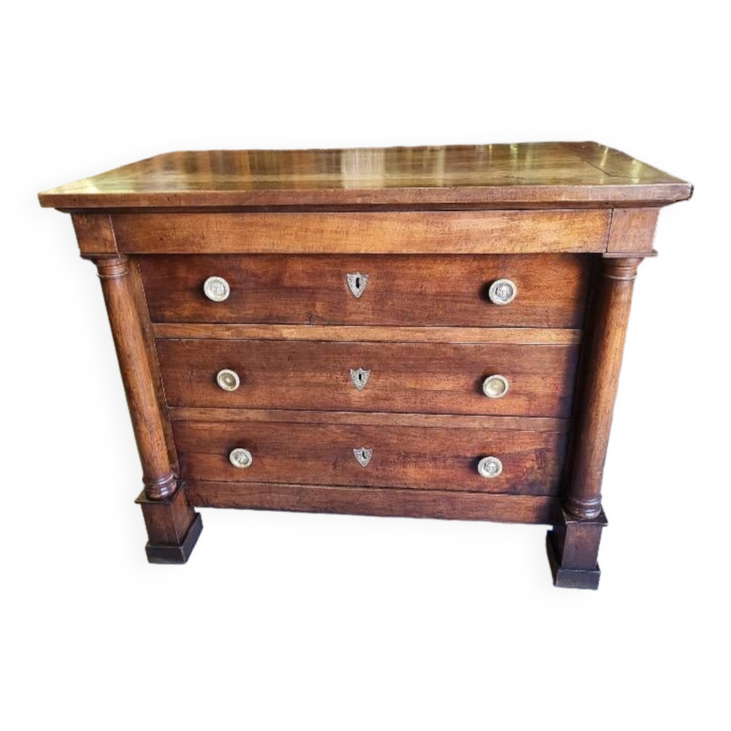 commode empire a colonnes detachees 4 tiroirs plateau bois en noyer | Selency